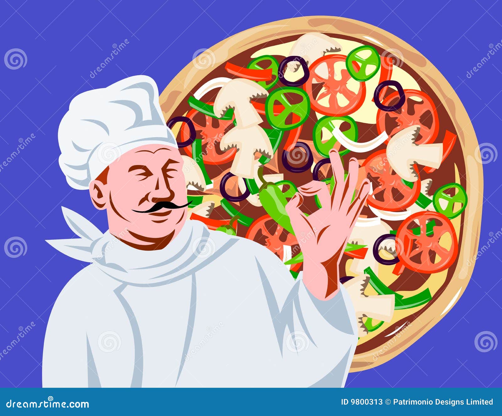 Chef Cook Okay Sign with Pizza Stock Vector - Illustration of good ...