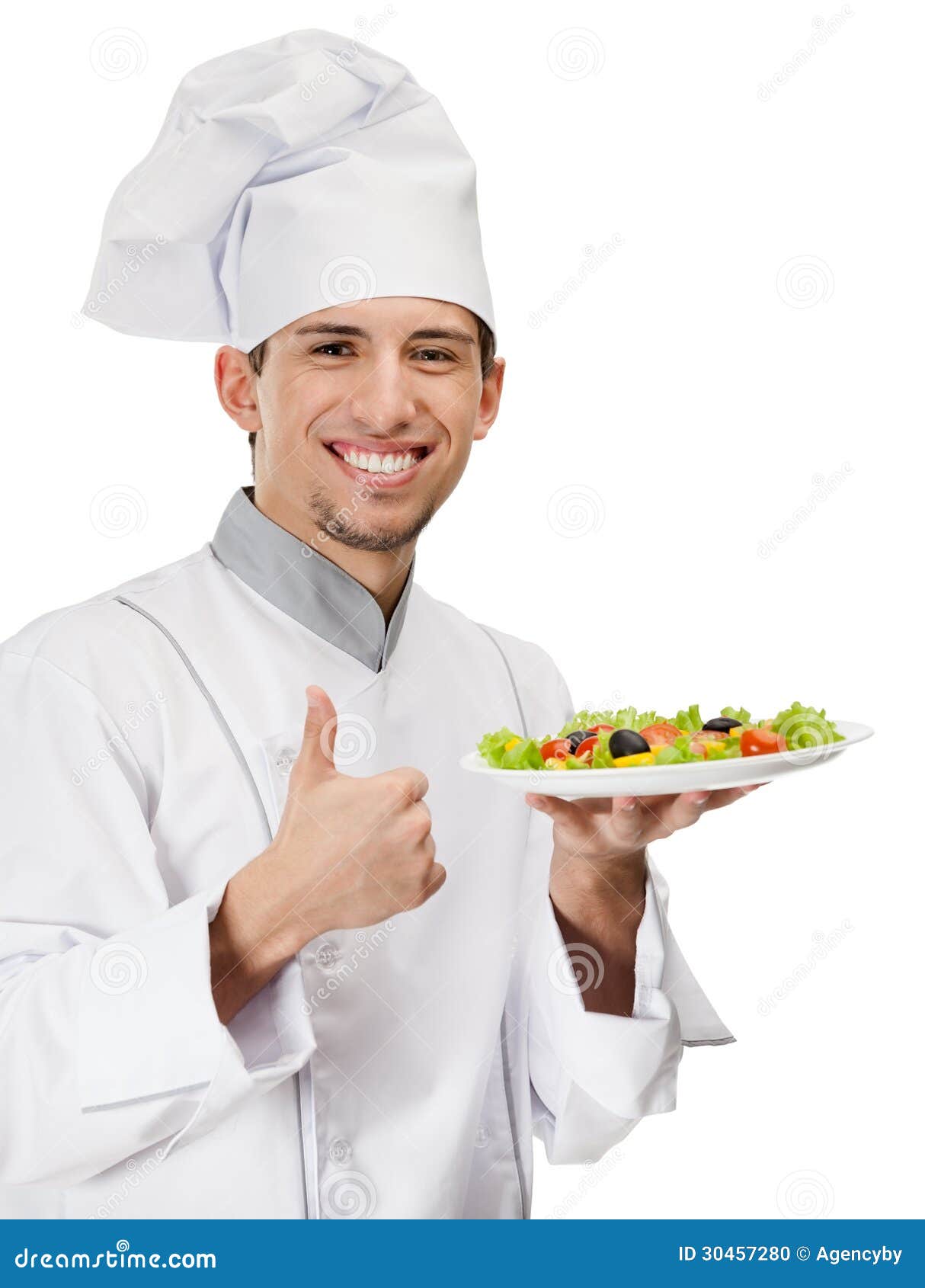 Chef Cook with Salad Dish Thumbs Up Stock Photo - Image of confidence ...