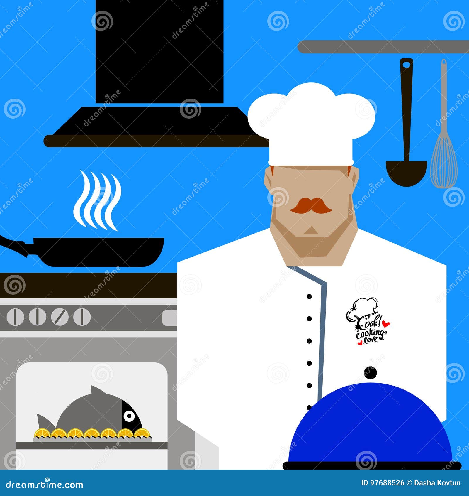 Chef Cook Serving Food Realistic Cartoon Character Design Stock ...