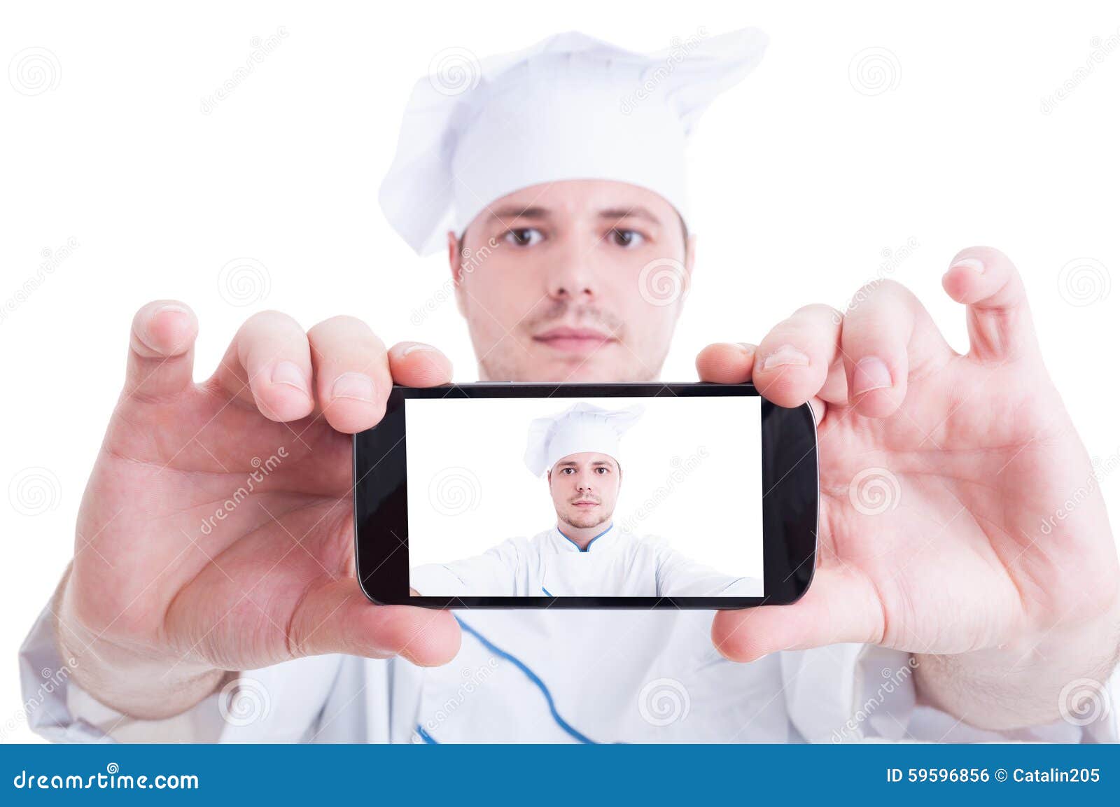 Chef or Cook Taking Selfie with Back Phone Camera Stock Photo - Image ...