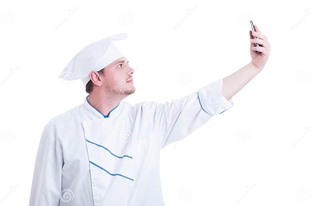 Chef or Cook Taking a Selfie with Phone Camera Stock Image - Image of ...