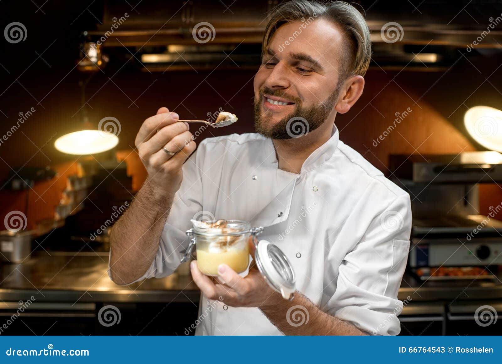 Chef Cook Tasting Lemon Dessert Stock Image - Image of profession, male ...