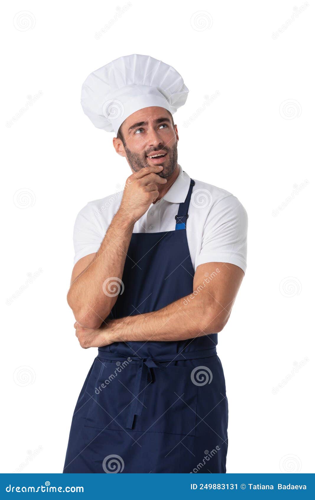 Chef thinking over white stock image. Image of beard - 249883131