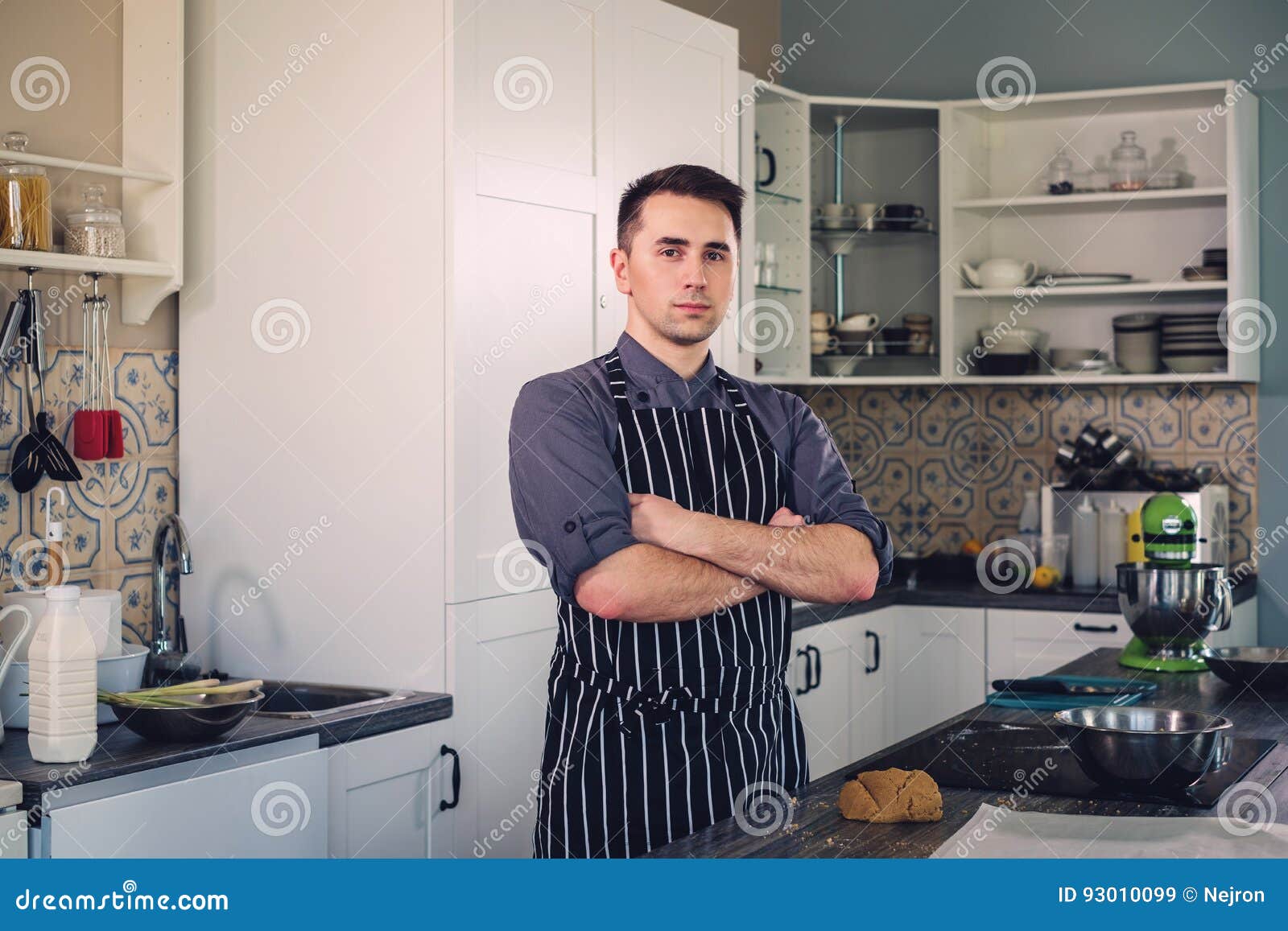 Chef Cook Working on a Modern Kitchen at Home Stock Image - Image of ...