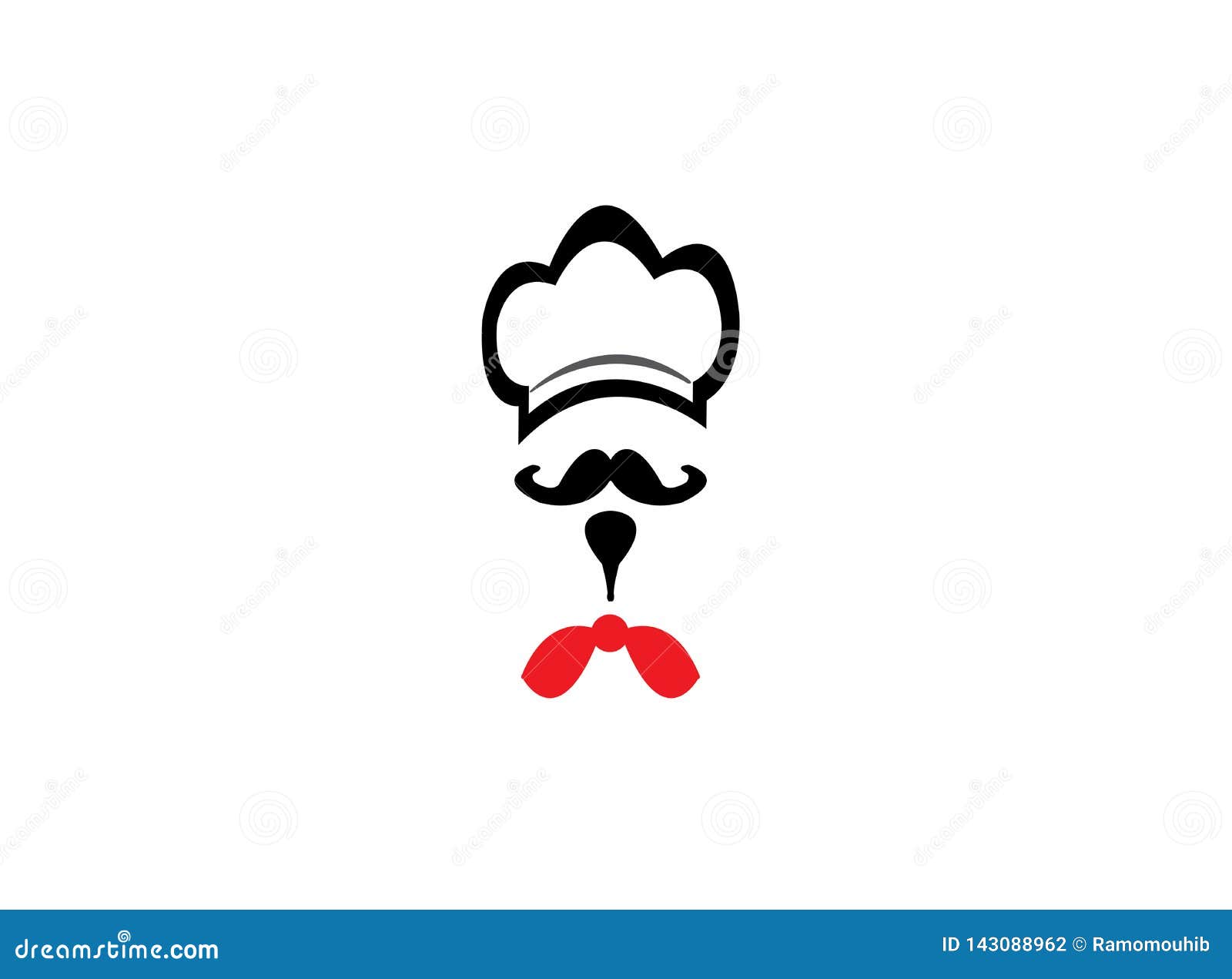 Chef Cooker Hat with Mustache and Red Tie for Logo Design Stock ...