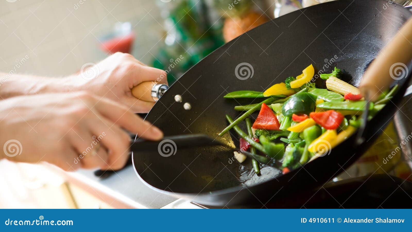 Chef cooking stock image. Image of broccoli, pepper, fresh - 4910611