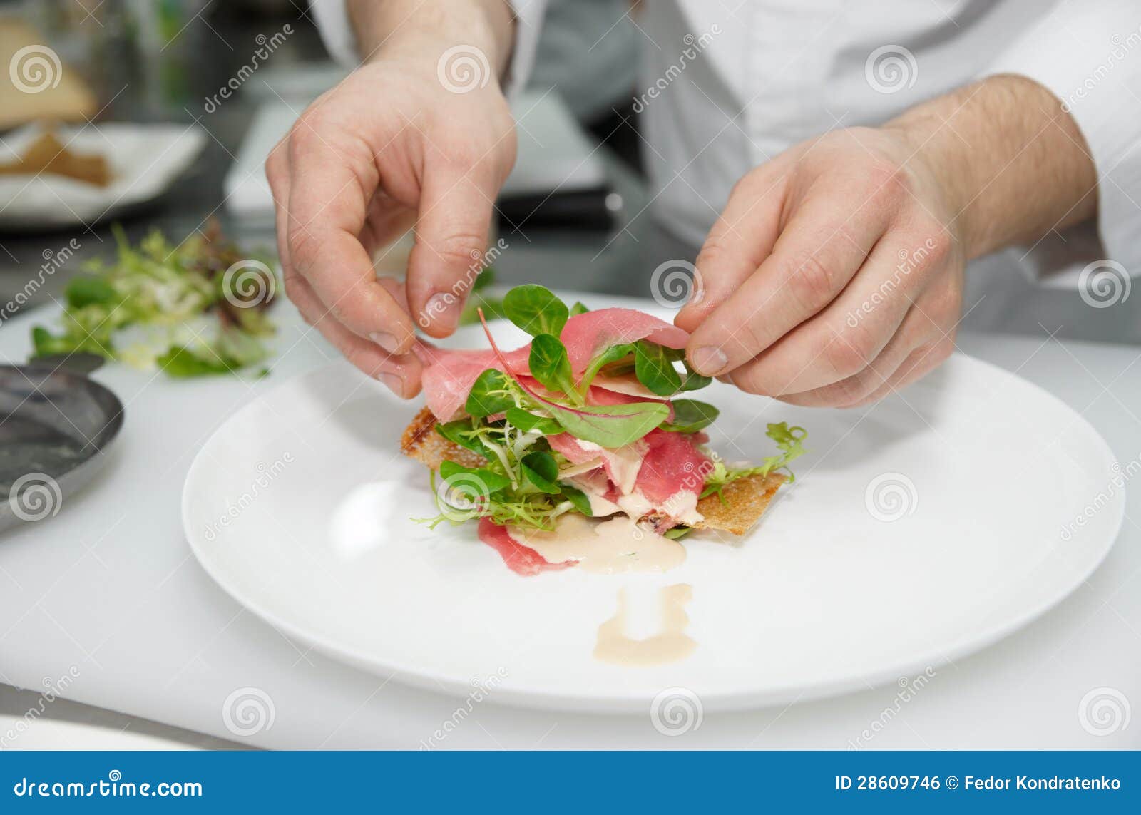 Chef is cooking appetizer stock photo. Image of fingers - 28609746