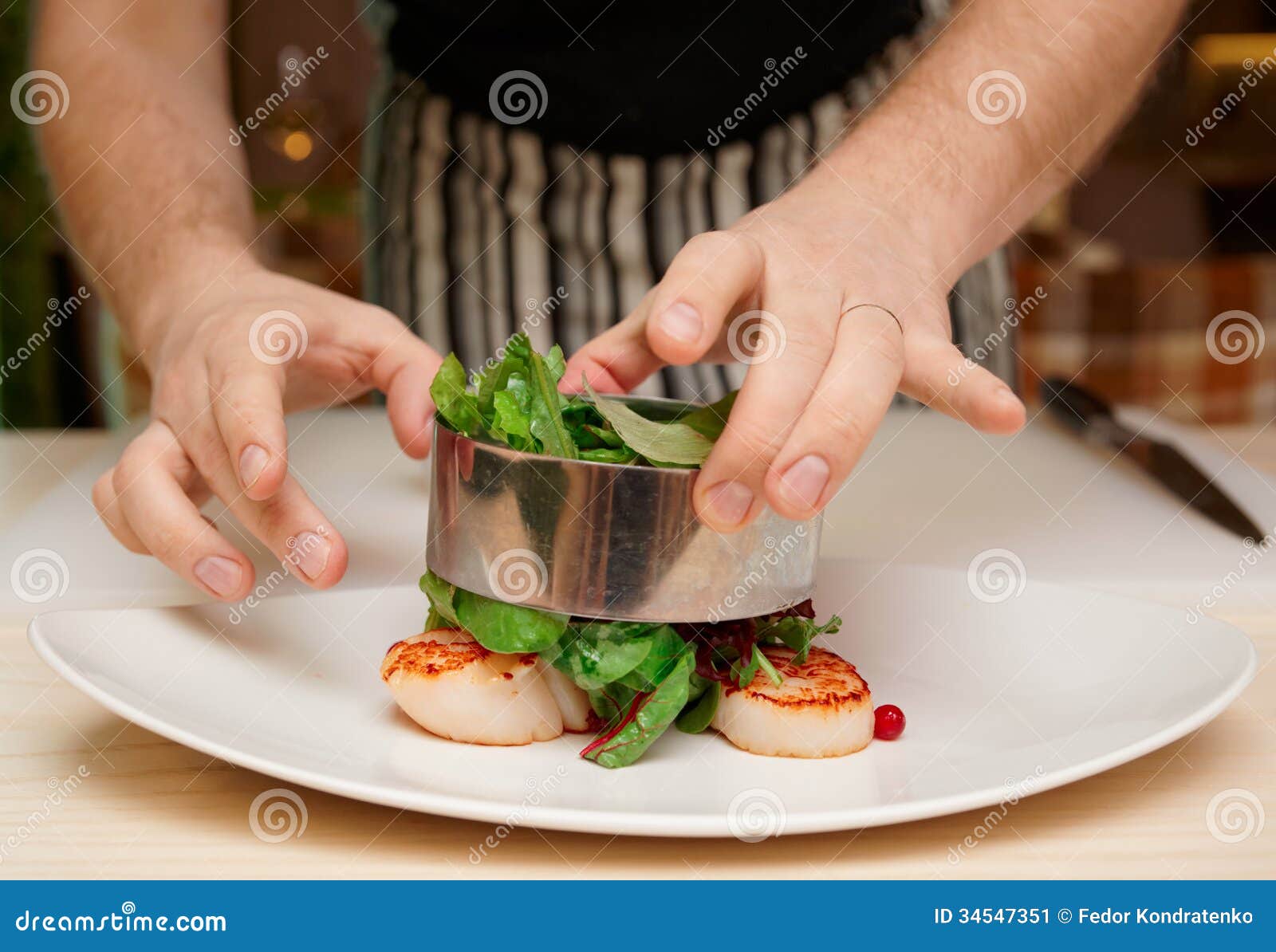 Chef is Cooking Appetizer with Scallops Stock Image - Image of salad ...