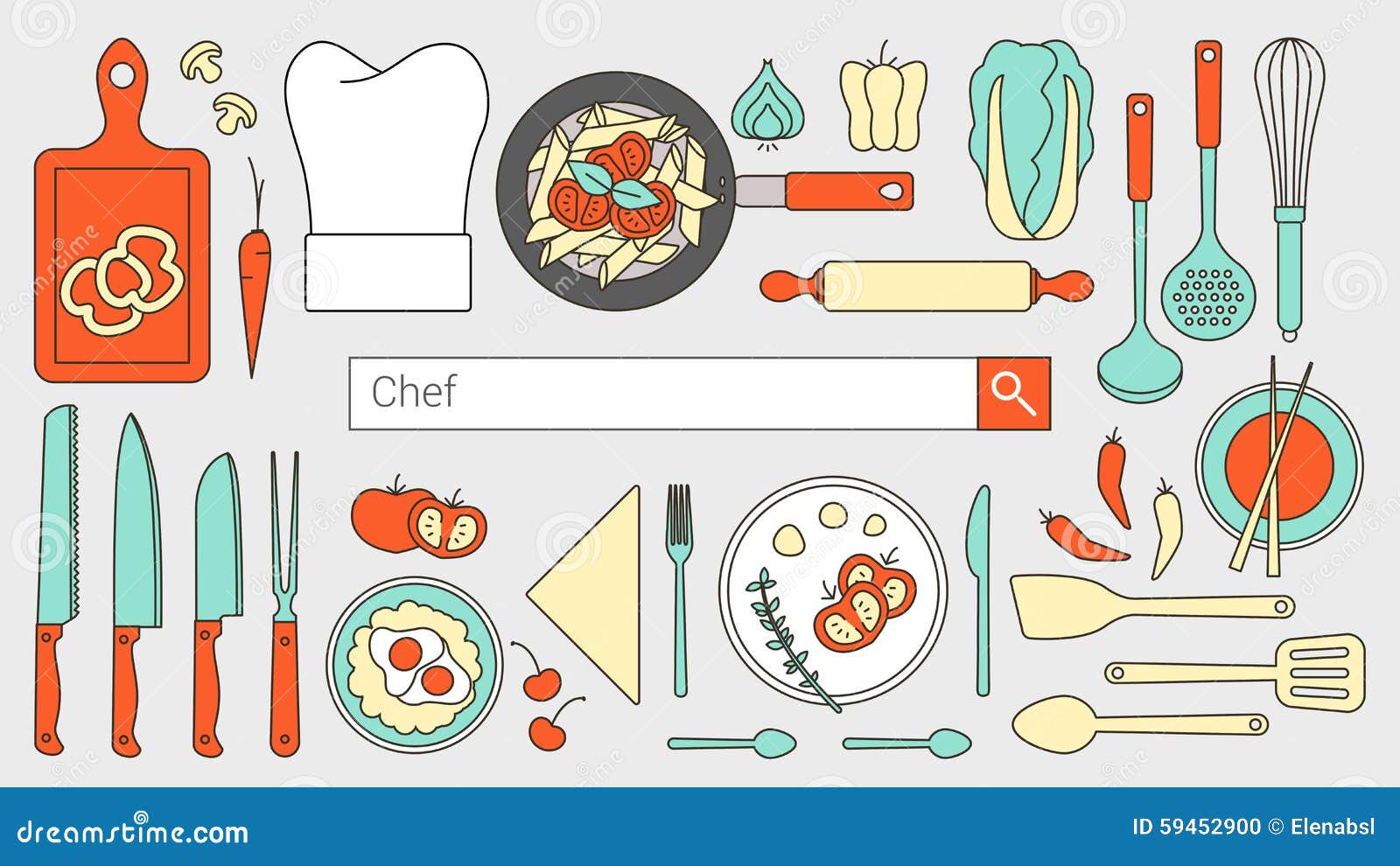 Chef and cooking banner stock vector. Illustration of ingredients ...