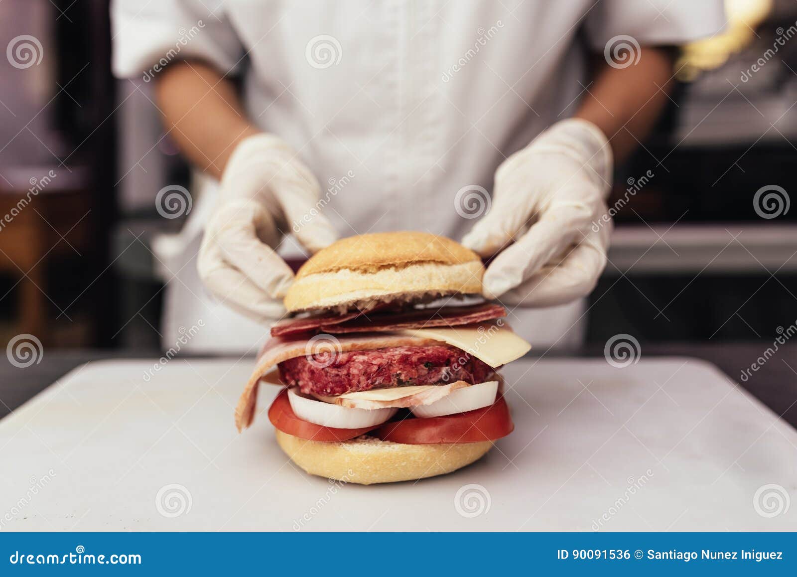 Chef Cooking and Decorated Hamburger. Stock Photo - Image of background ...