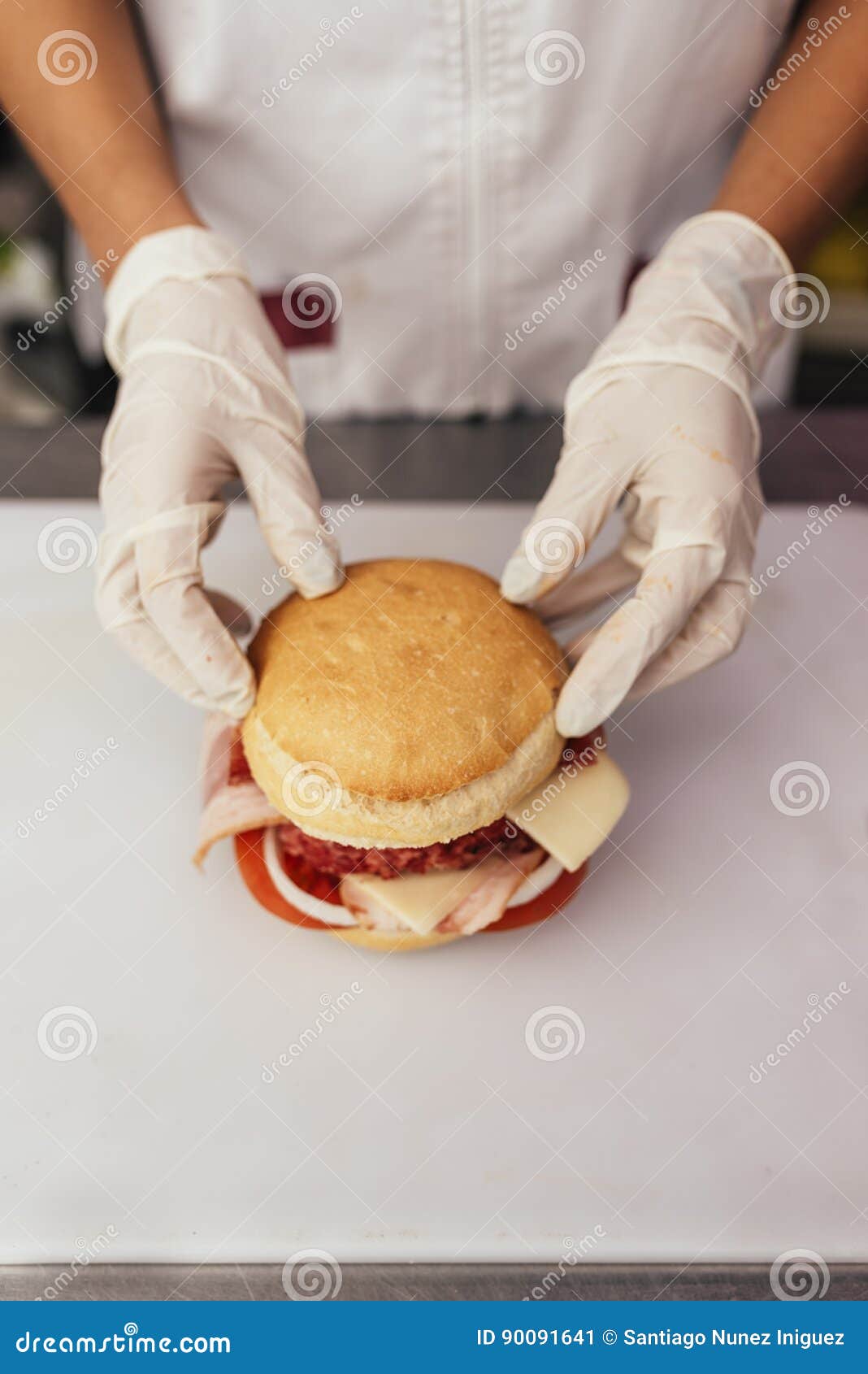 Chef Cooking and Decorated Hamburger. Stock Image - Image of burgers ...