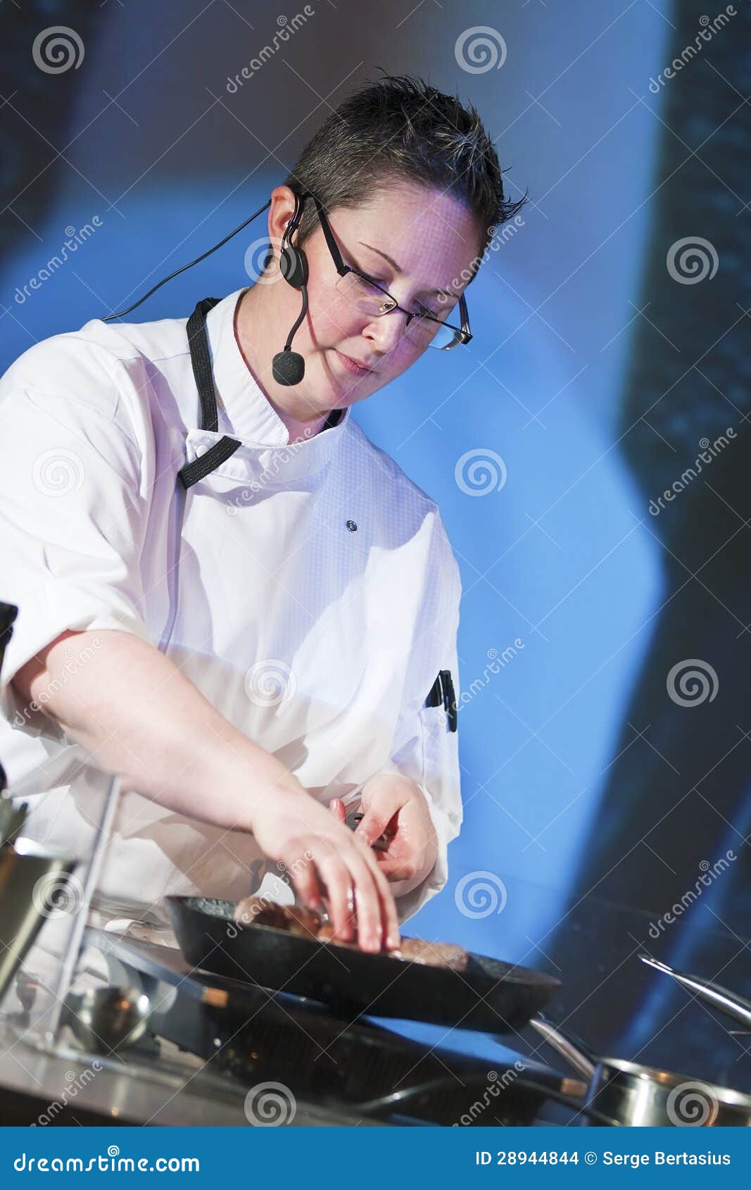 Chef at Cooking Demonstration Stock Photo - Image of lady, glasses ...