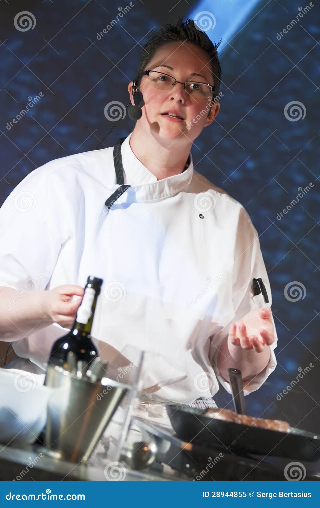 Chef at Cooking Demonstration Stock Image - Image of glasses, hand ...