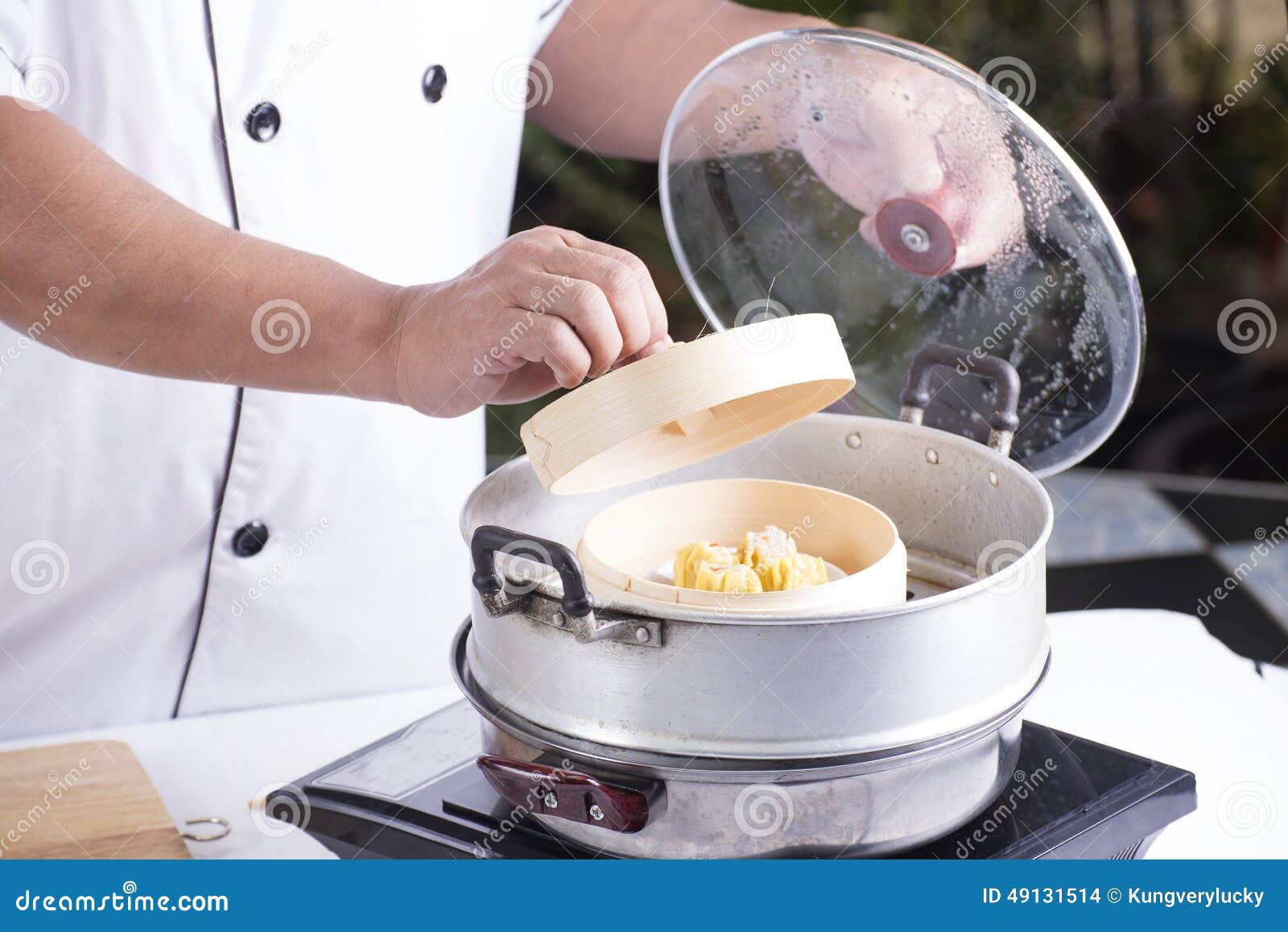 Chef Cooking Dumpling with Streamed Pot Stock Photo - Image of cuisine ...