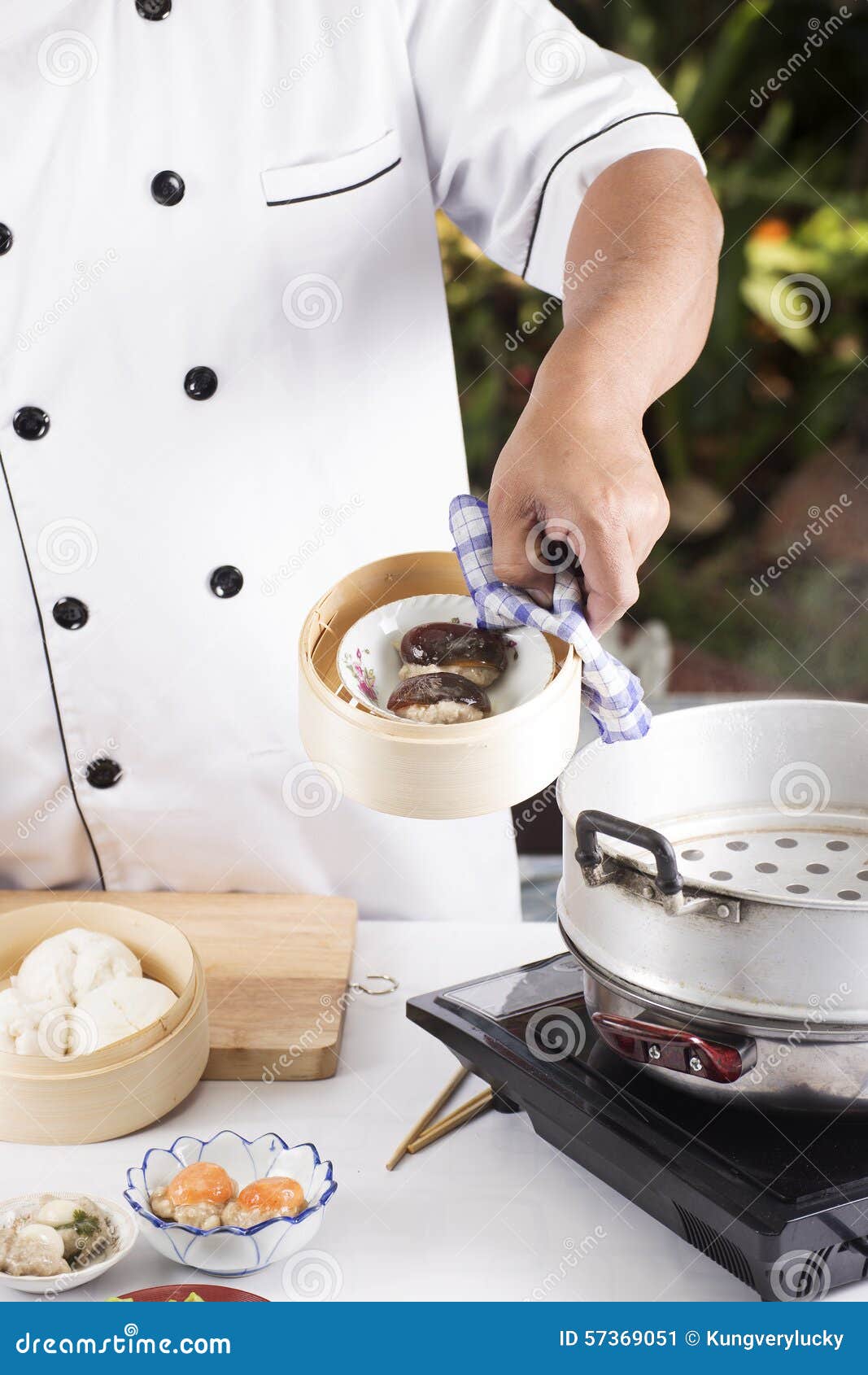 Chef Cooking Dumpling with Streamed Pot Stock Image - Image of ...