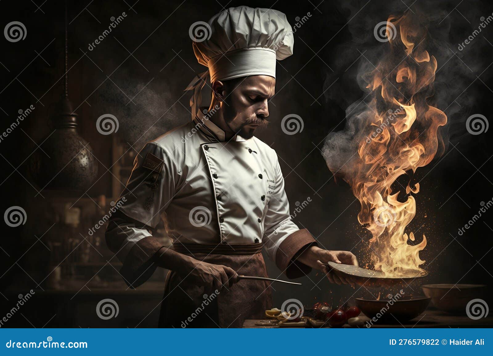 Chef Cooking with Fire. Generative AI Stock Illustration - Illustration ...