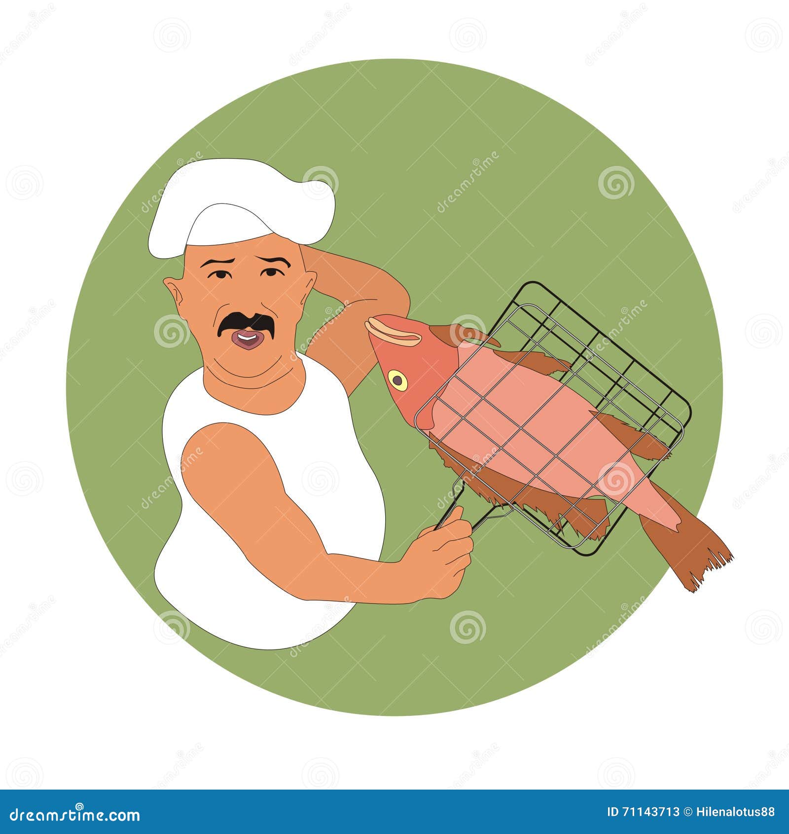 Cooking Fish Dorado And Salmon Steak, Sketch Illustration. Seafood ...