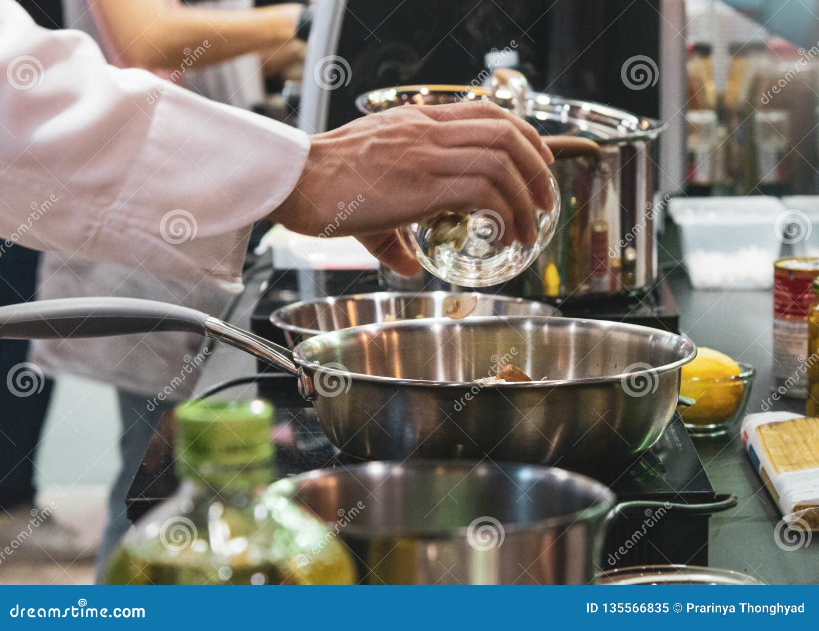 Chef Cooking Food in the Kitchen, Chef Preparing Food Stock Image ...