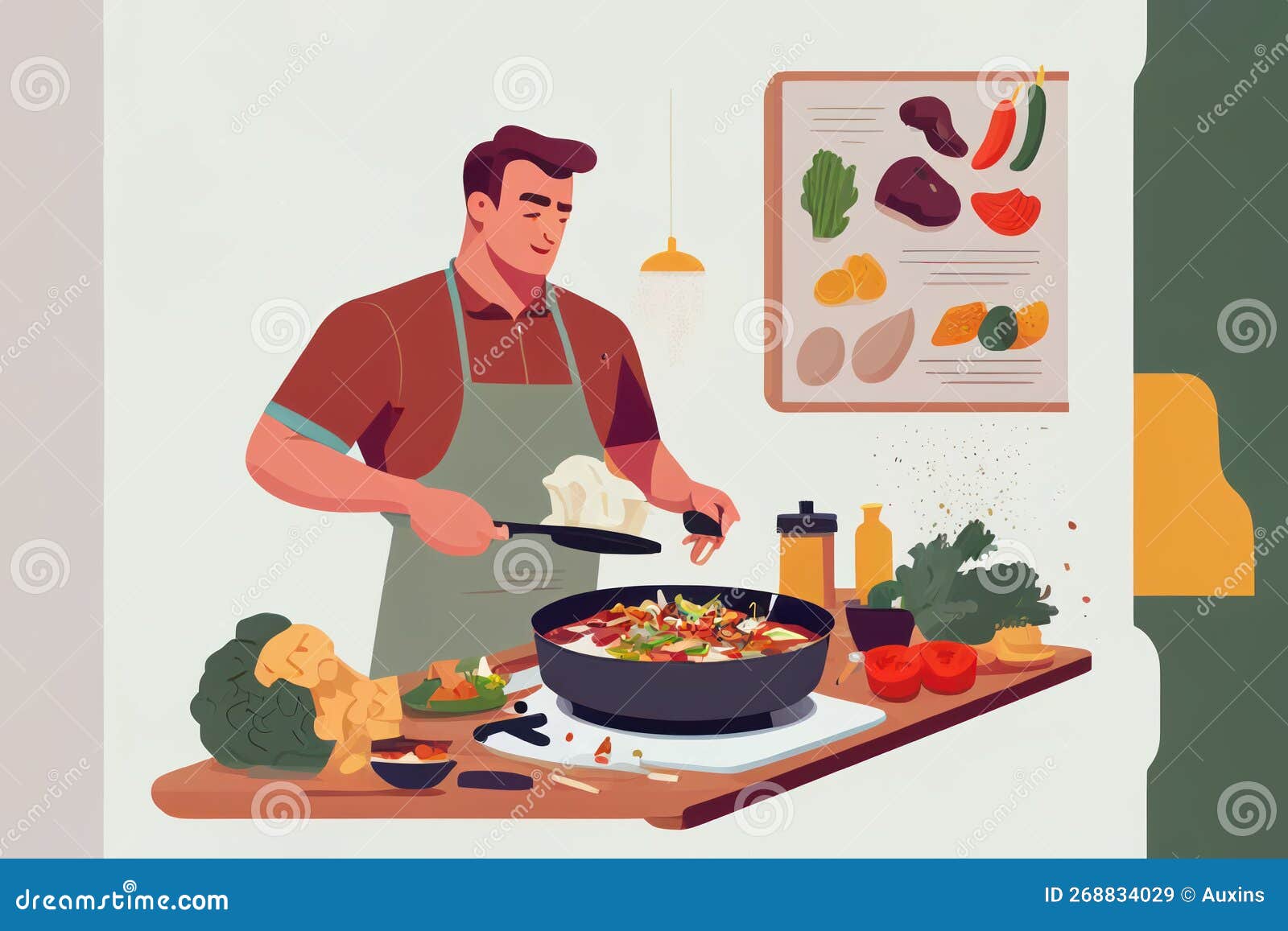 Chef Cooking with Fresh Vegetable for Healthy Food in Kitchen Created ...