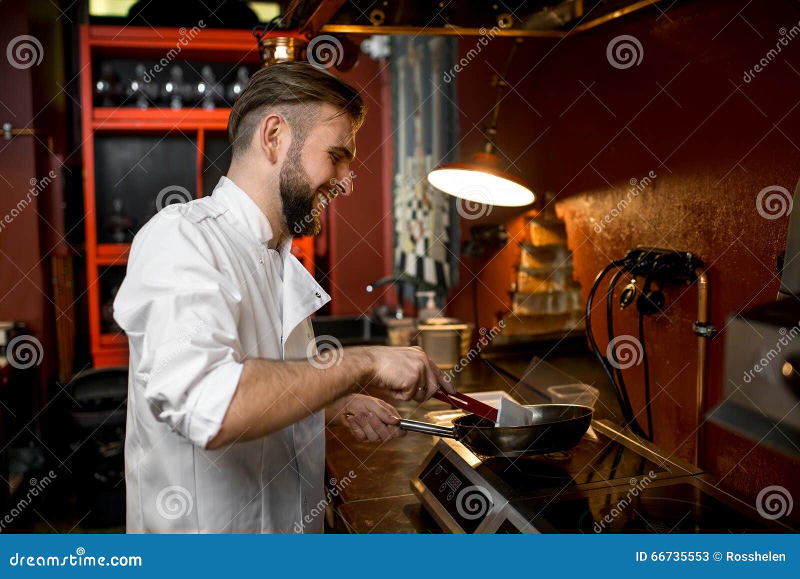 Chef Cooking with Frying Pan Stock Image - Image of cook, profession ...