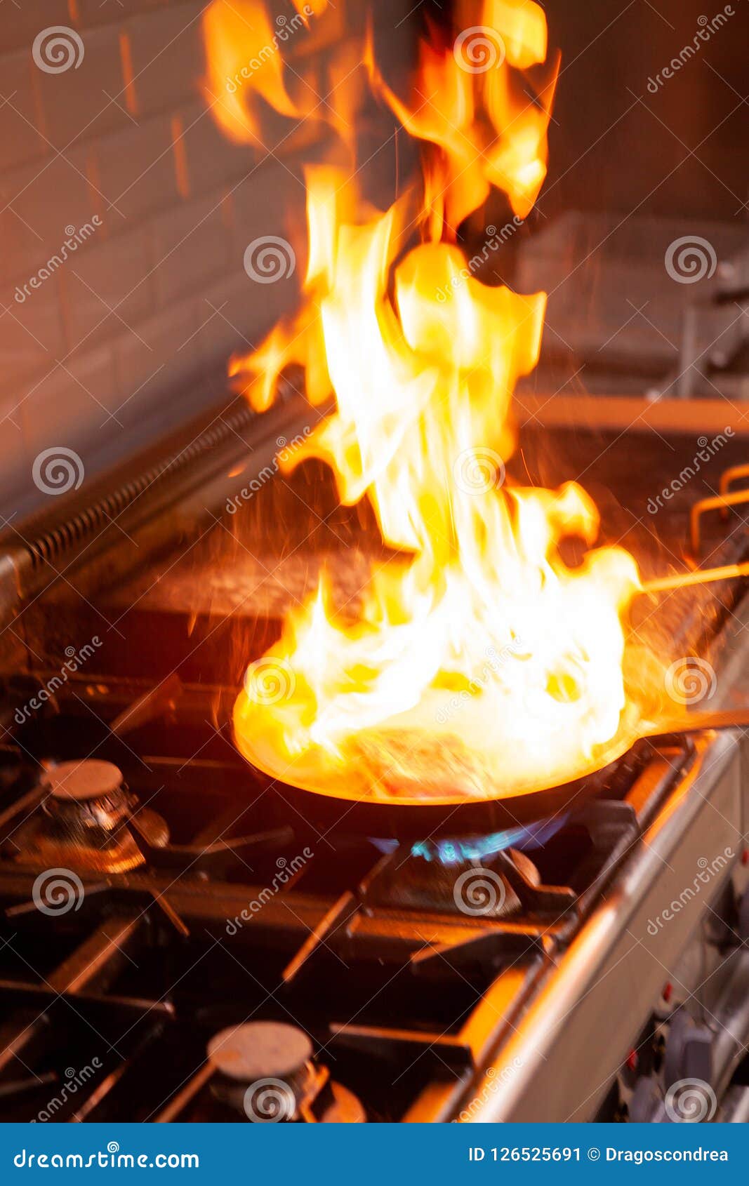 Chef Cooking with High Fire in Kitchen Stock Image - Image of flaming ...