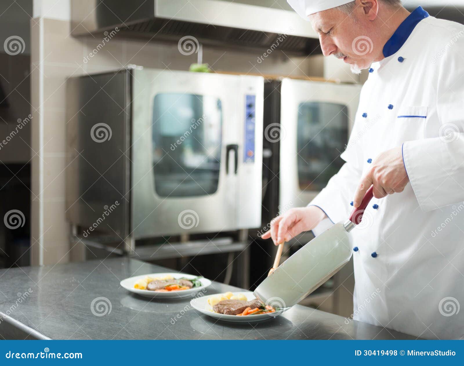 Chef Cooking in His Kitchen Stock Photo - Image of cook, handsome: 30419498