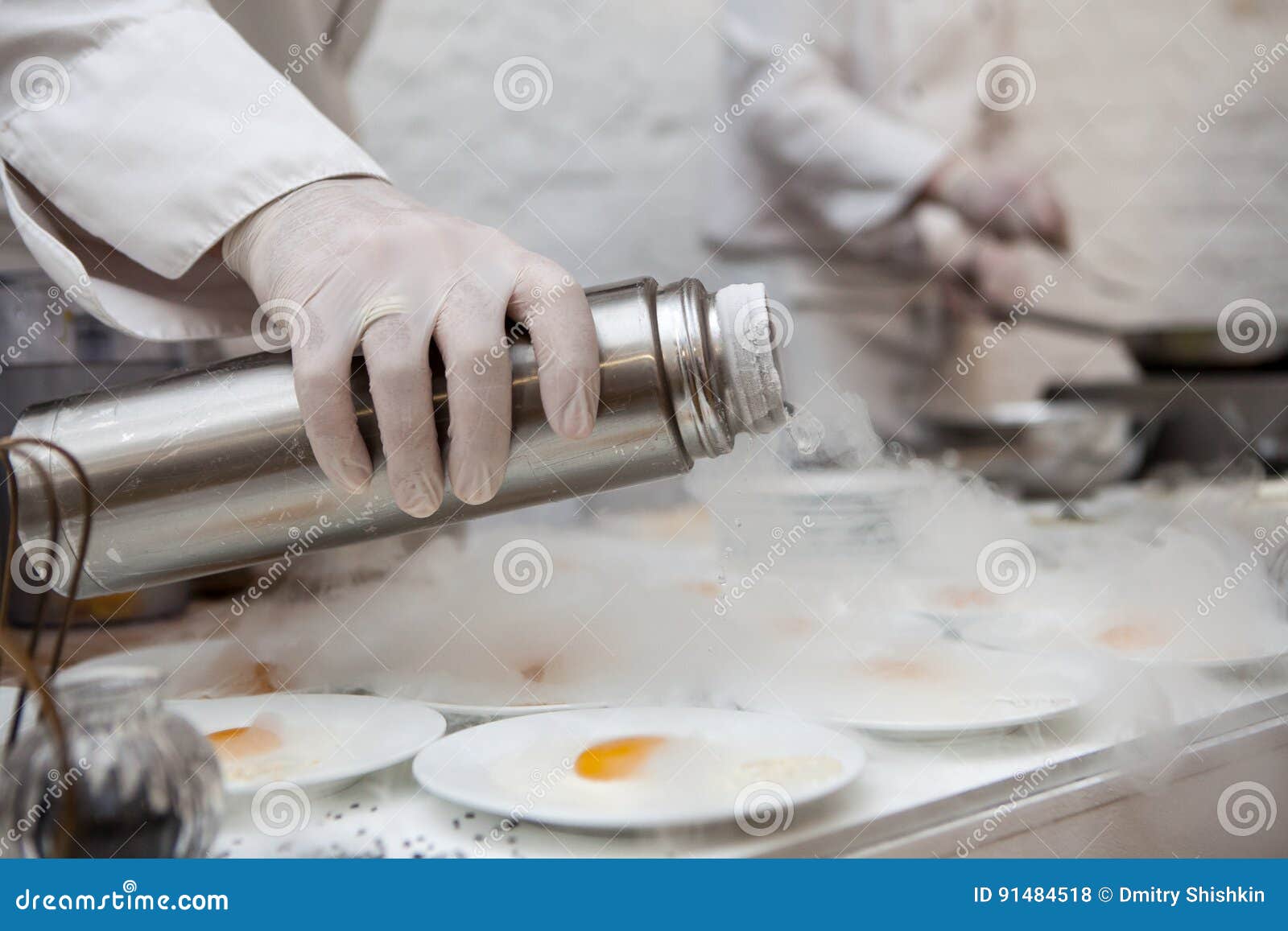 Chef is Cooking Ice Cream with Liquid Nitrogen Stock Photo - Image of ...