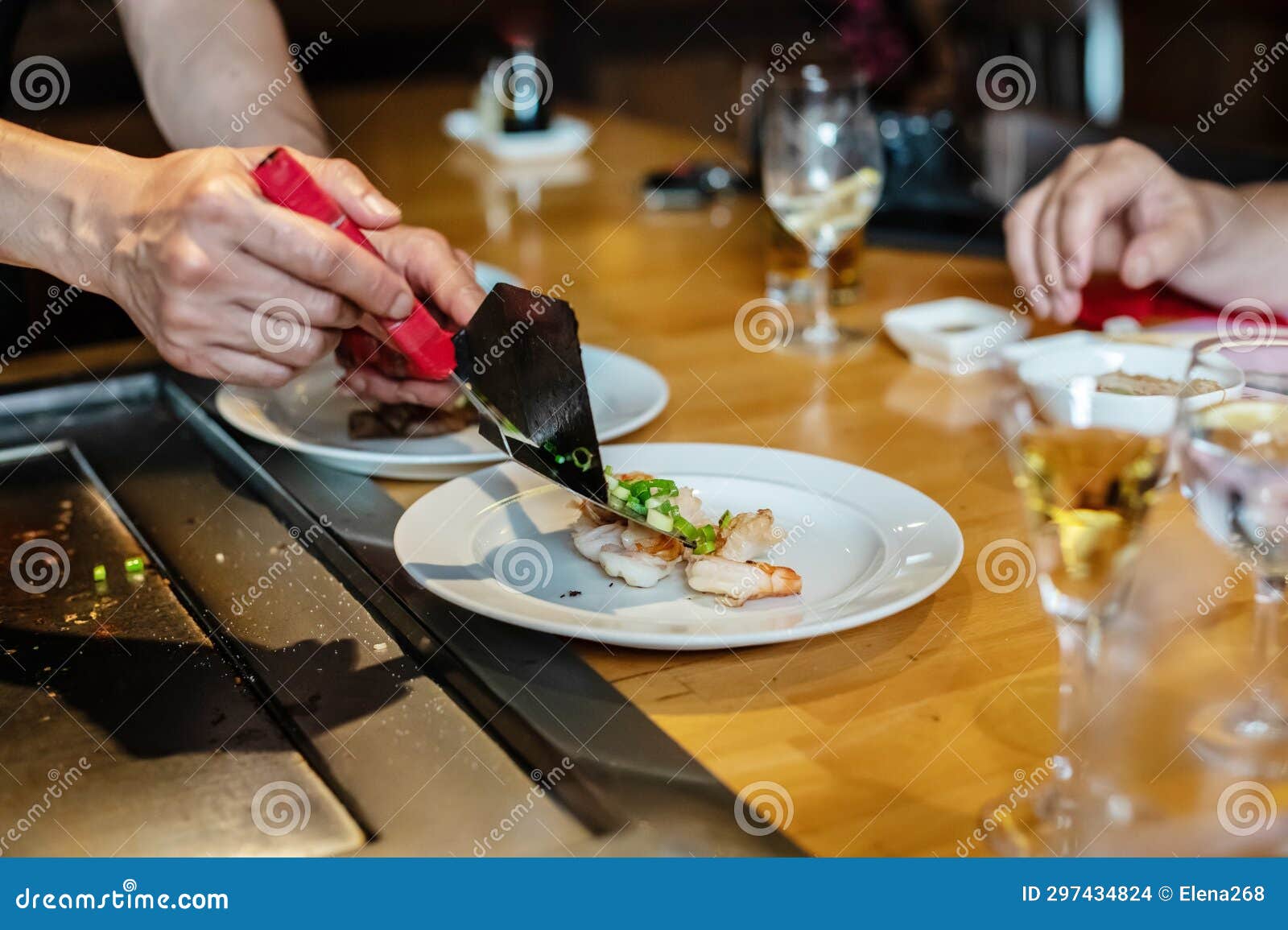 Chef Cooking in Japanese Teppanyaki Restaurant Stock Photo - Image of ...