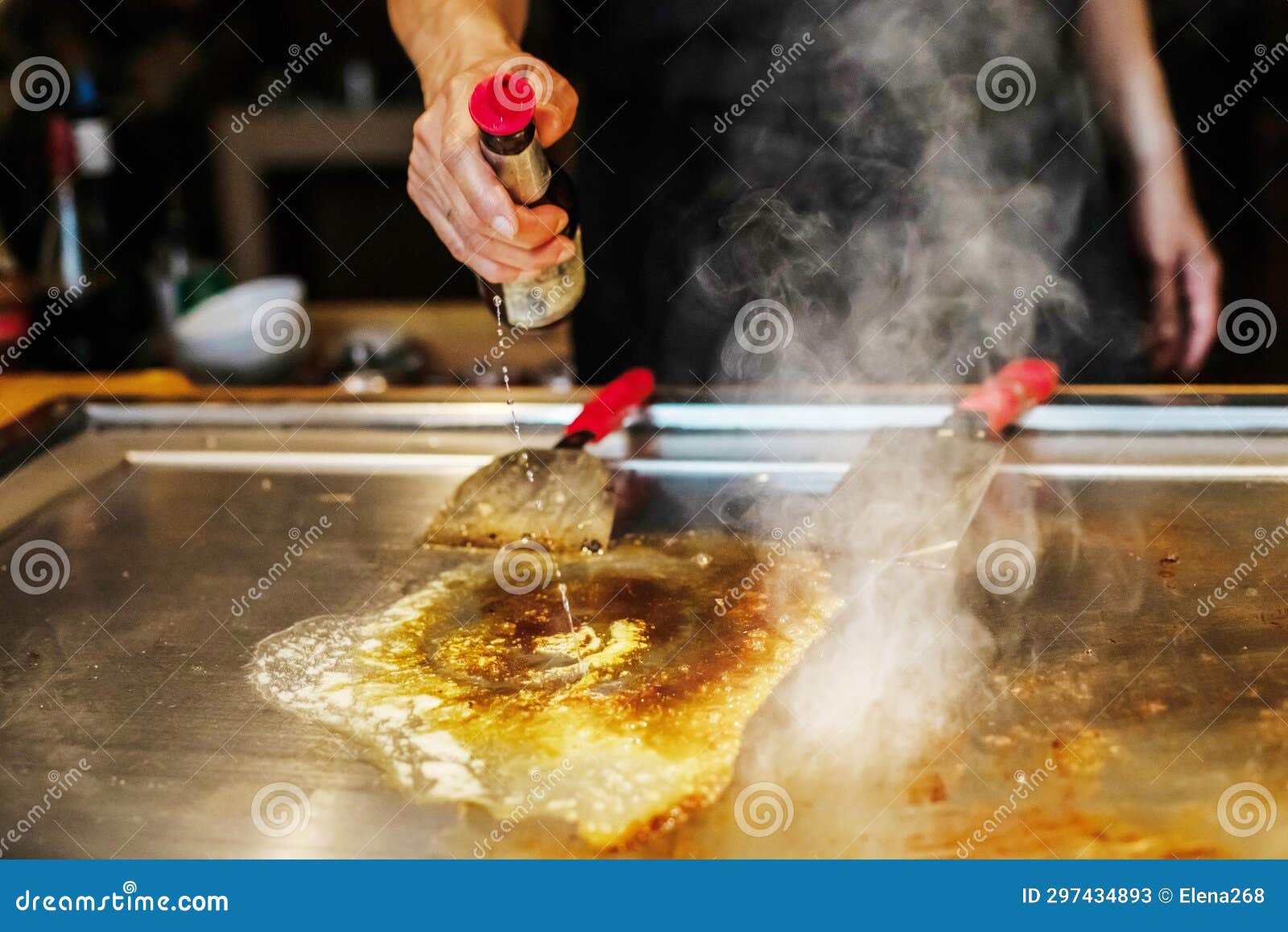 Chef Cooking in Japanese Teppanyaki Restaurant Stock Image - Image of ...