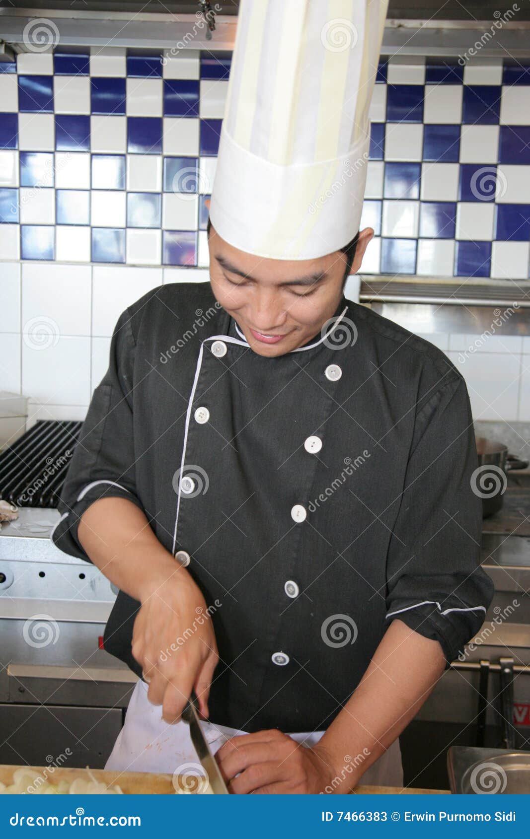 Chef cooking in kitchen stock image. Image of smile, restaurant - 7466383