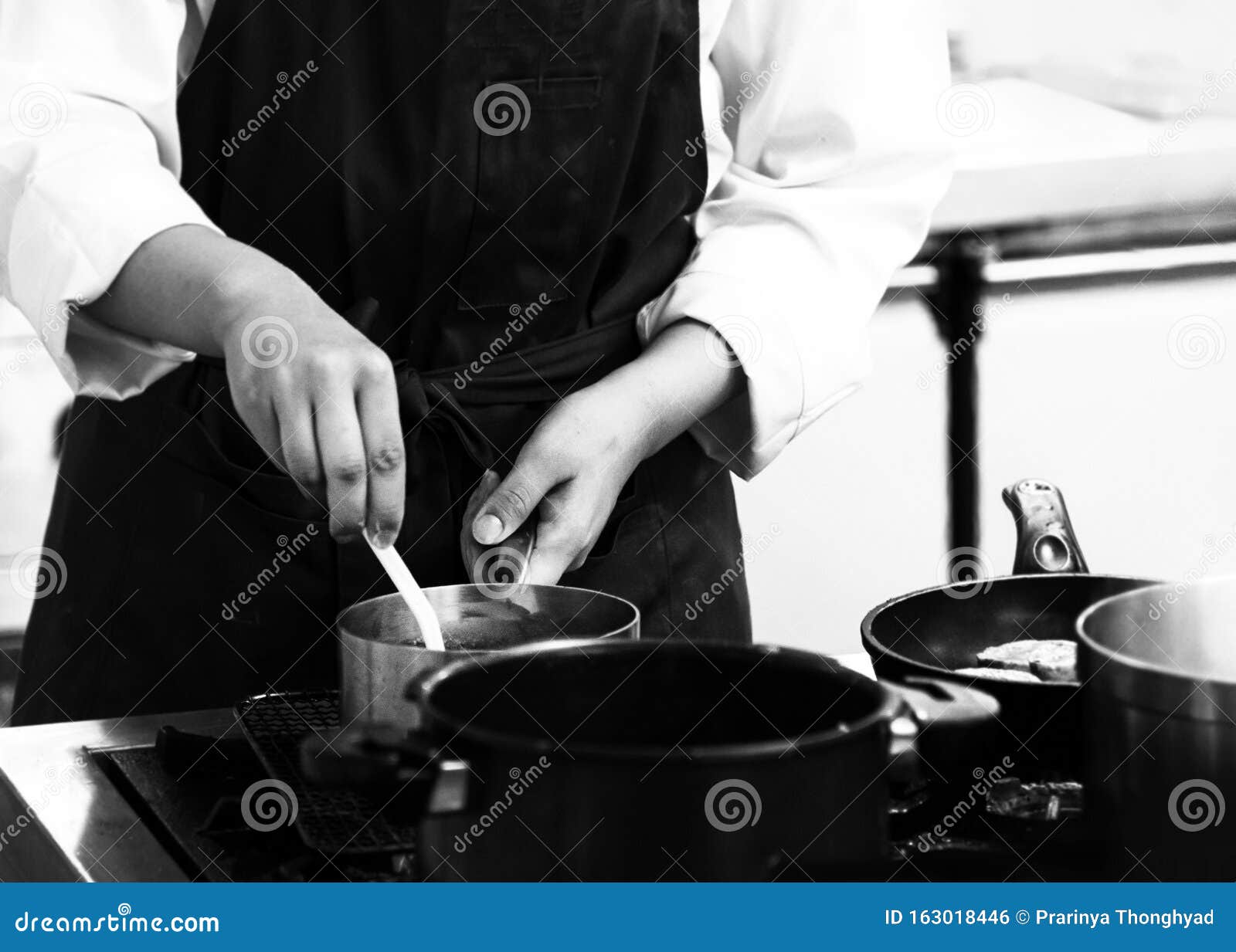 Chef Cooking in a Kitchen, Chef at Work, Black & White Background Stock ...
