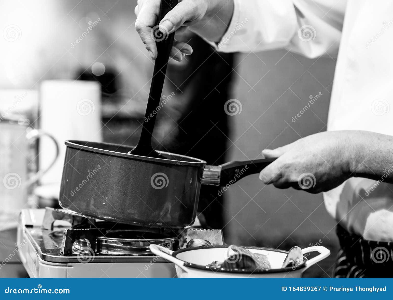 Chef Cooking in a Kitchen, Chef at Work, Black & White Stock Image ...
