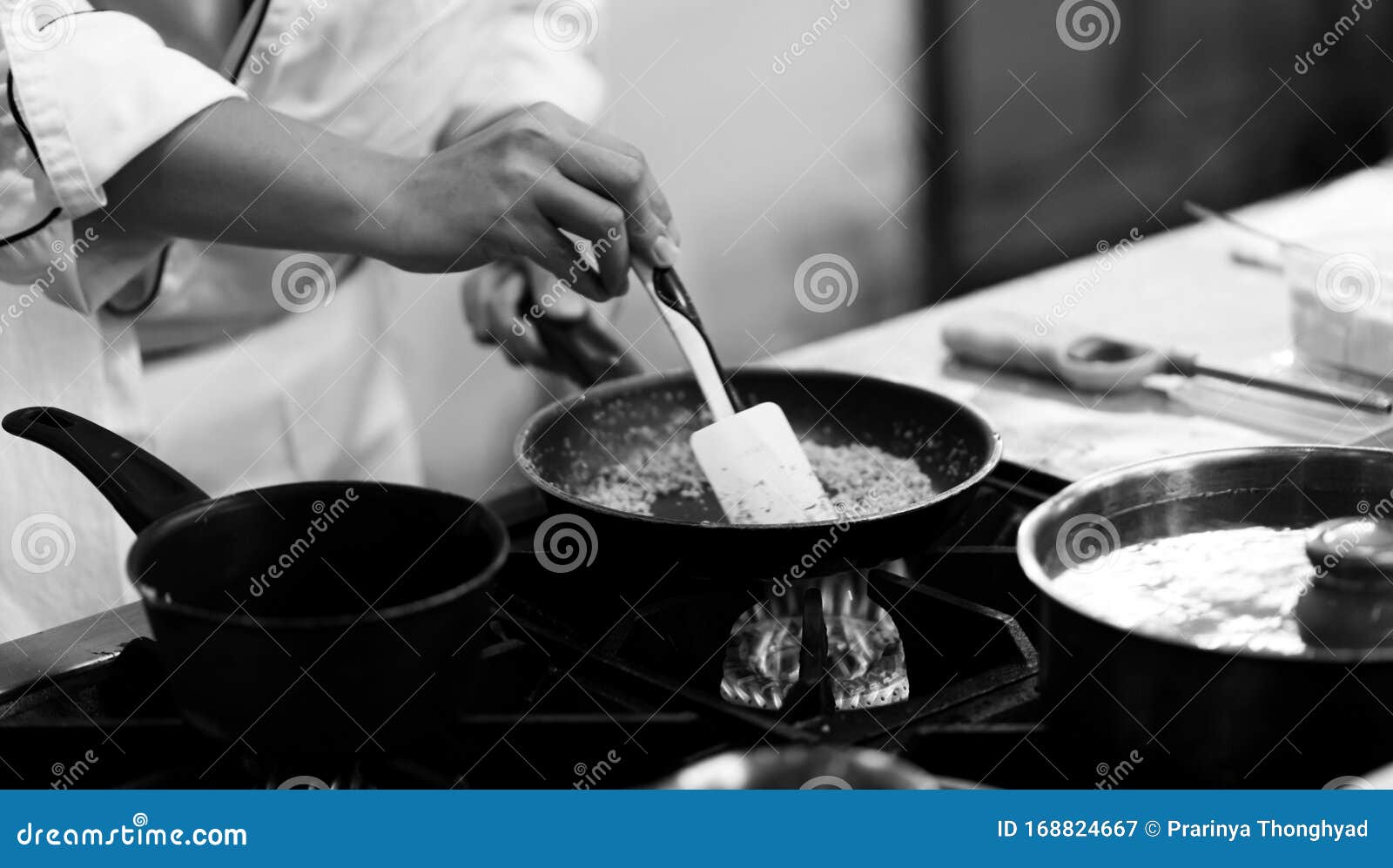 Chef Cooking in a Kitchen, Chef at Work, Black & White Stock Image ...