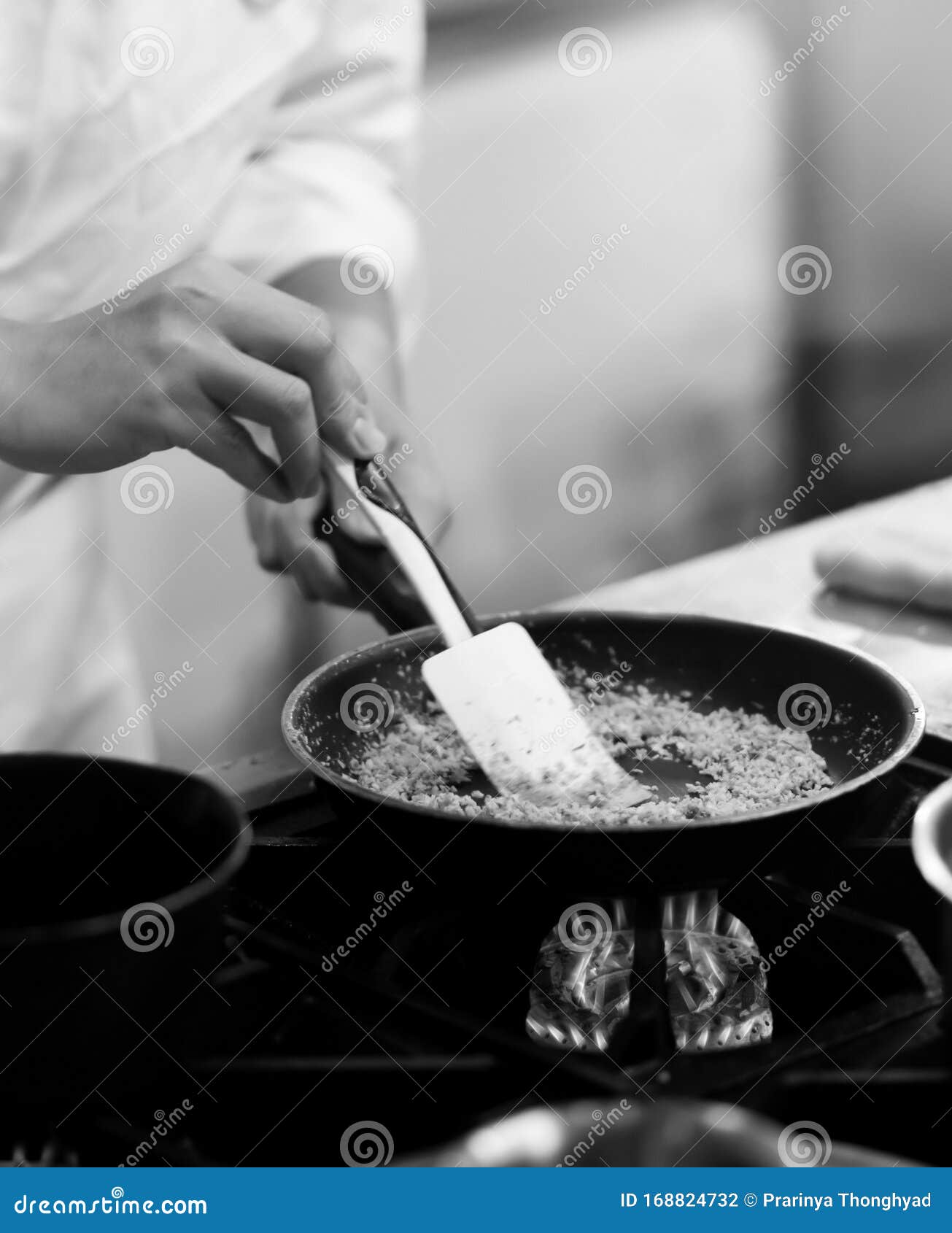 Chef Cooking in a Kitchen, Chef at Work, Black & White Stock Photo ...