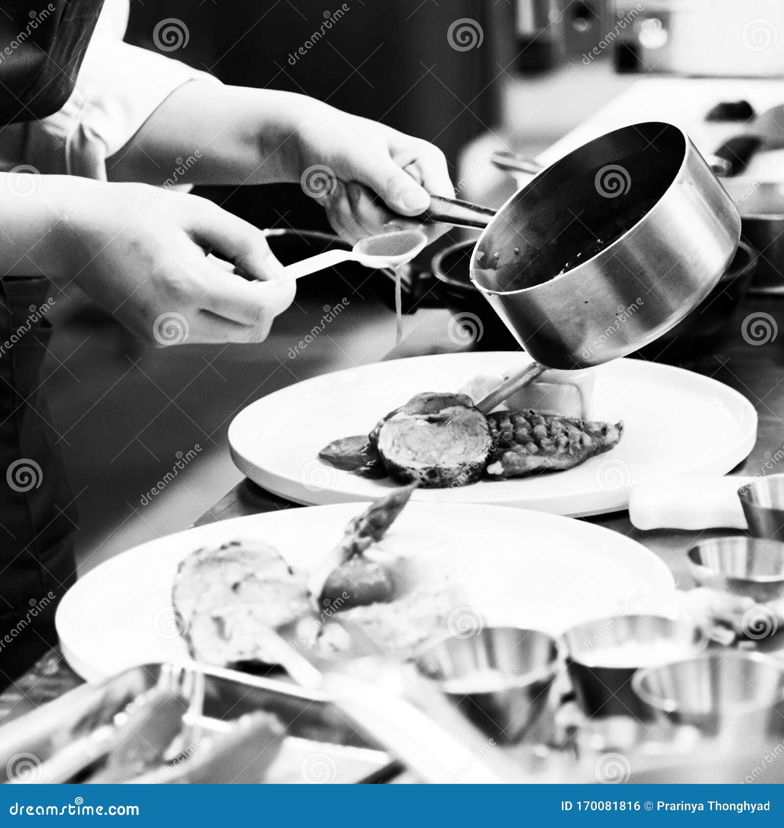 Chef Cooking in a Kitchen, Chef at Work, Black & White Stock Photo ...