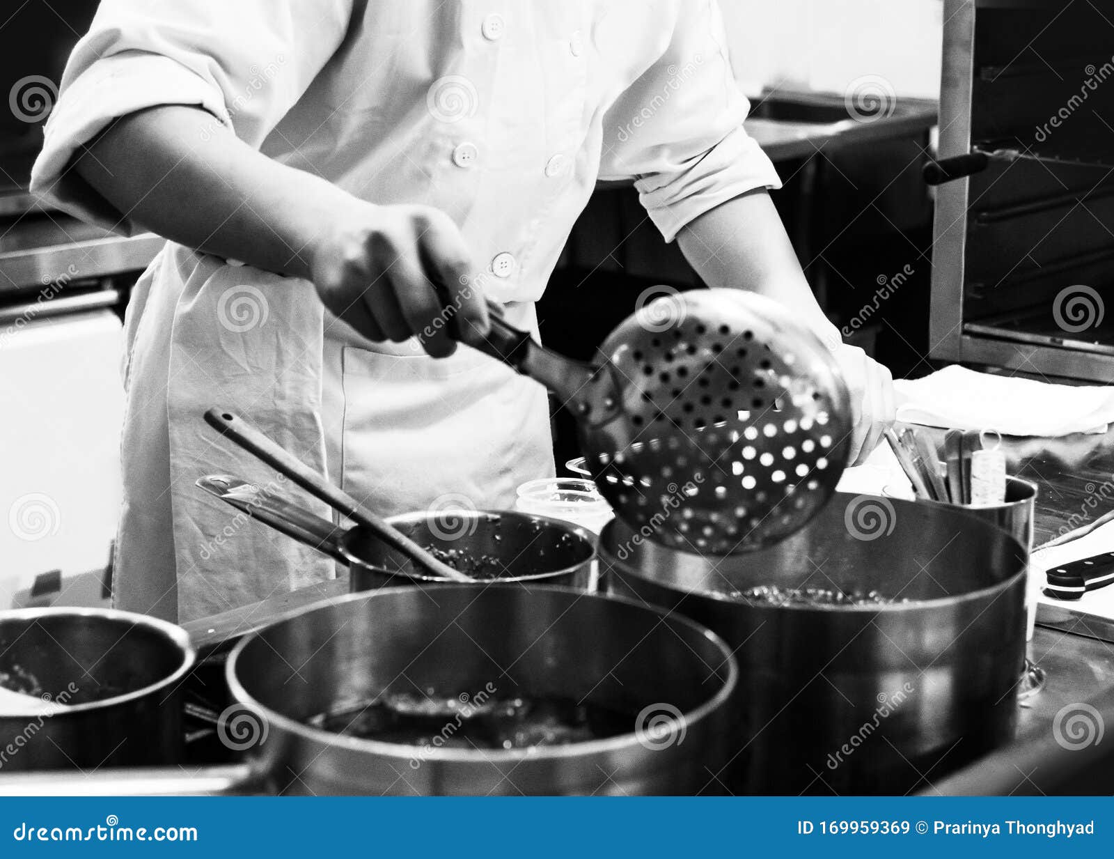Chef Cooking in a Kitchen, Chef at Work, Black & White Stock Image ...