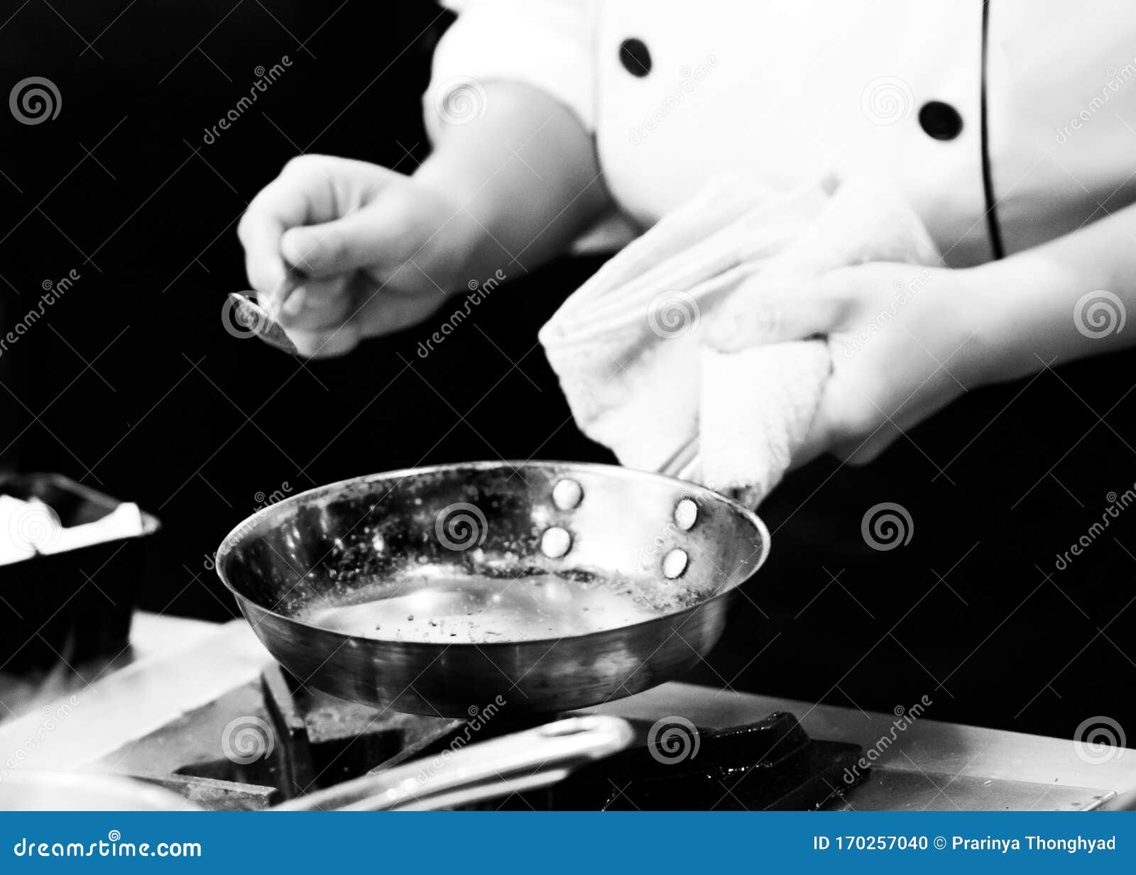Chef Cooking in a Kitchen, Chef at Work, Black & White Stock Photo ...