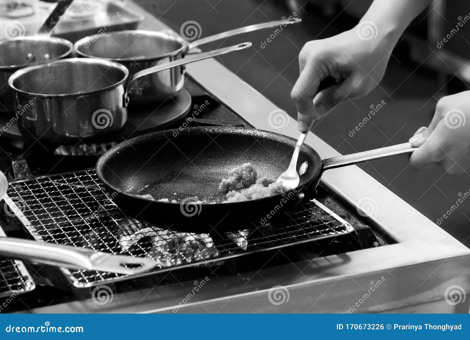 Chef Cooking in a Kitchen, Chef at Work, Black & White Stock Photo ...