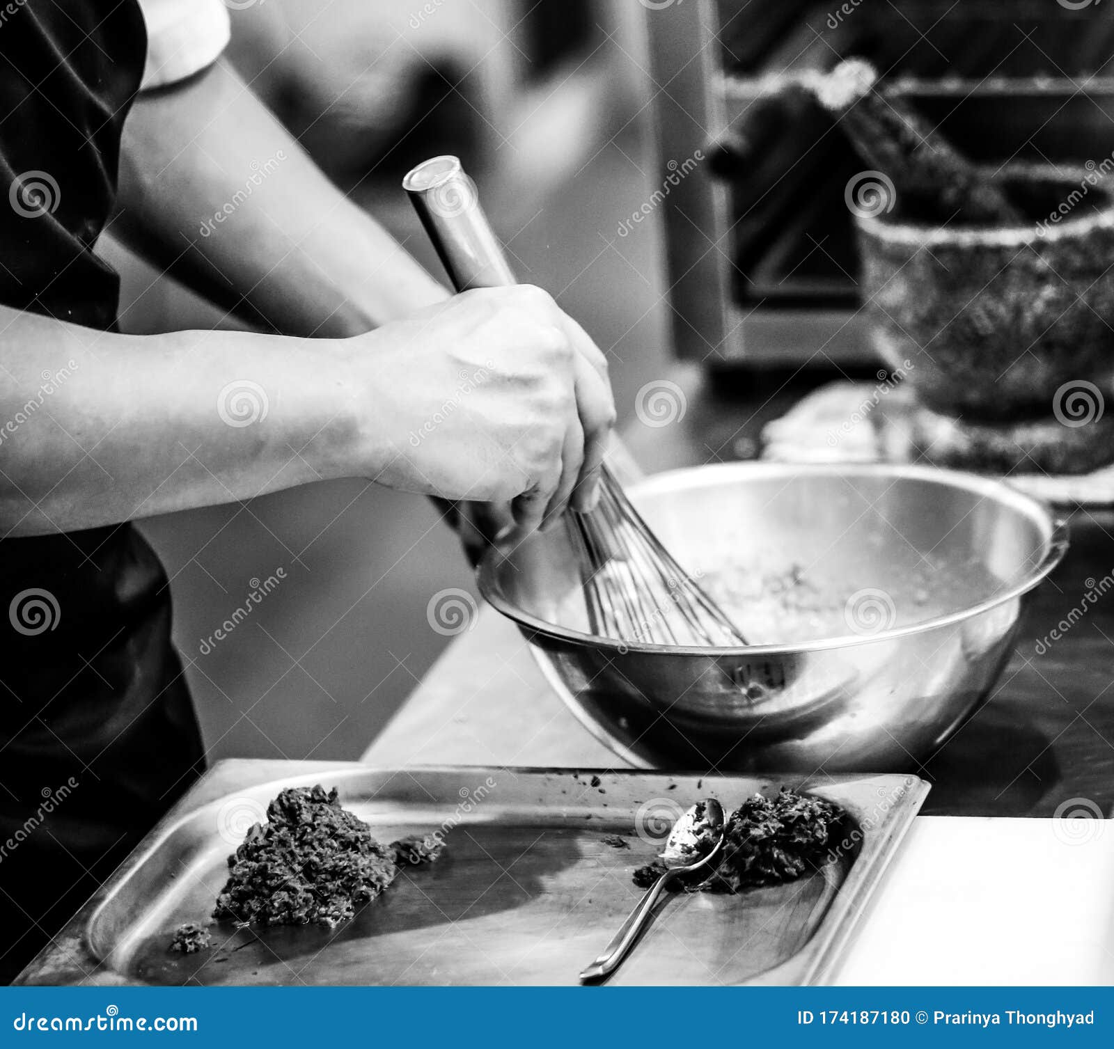 Chef Cooking in a Kitchen, Chef at Work, Black & White Stock Photo ...