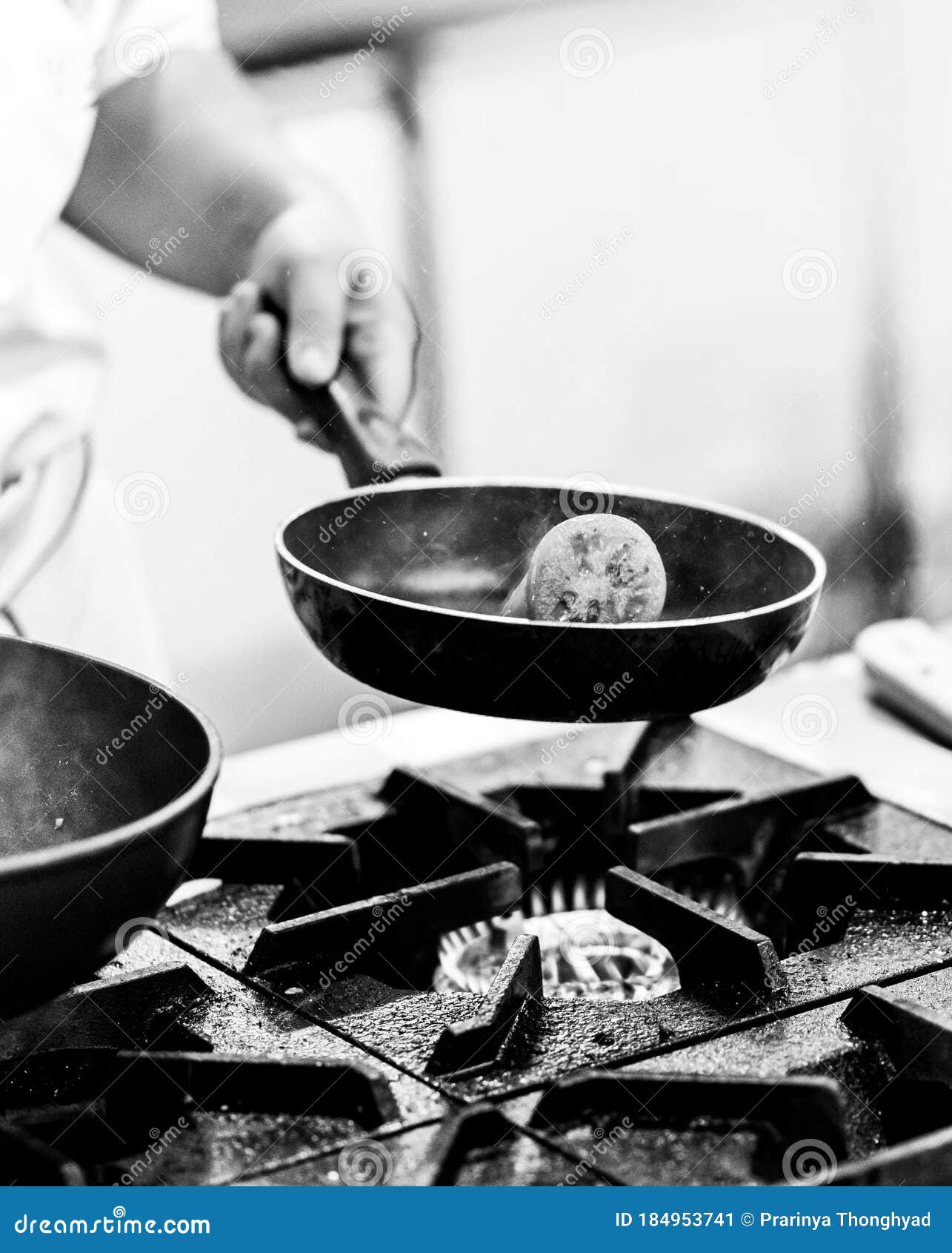 Chef Cooking in a Kitchen, Chef at Work, Black & White Stock Image ...
