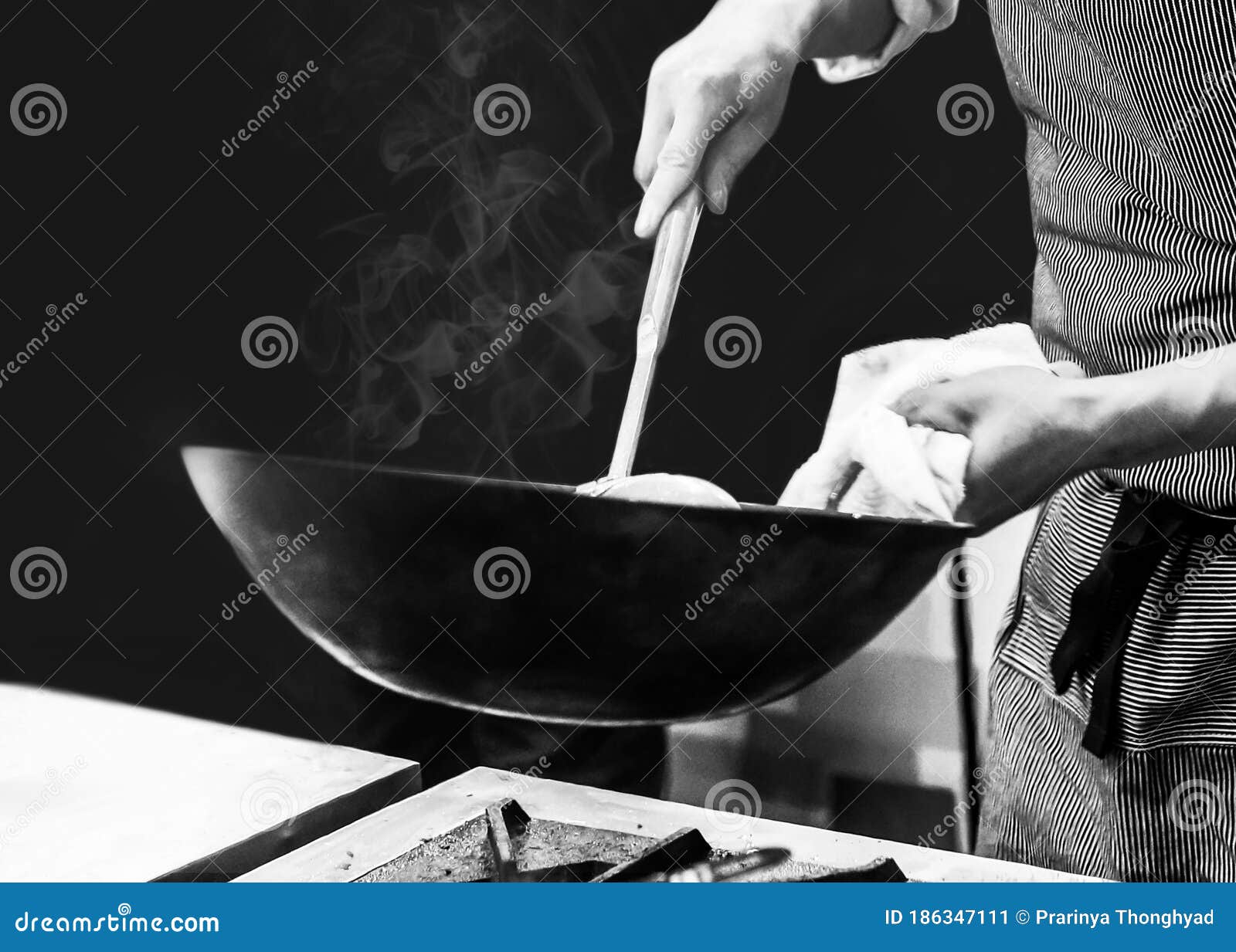 Chef Cooking in a Kitchen, Chef at Work, Black & White Stock Image ...