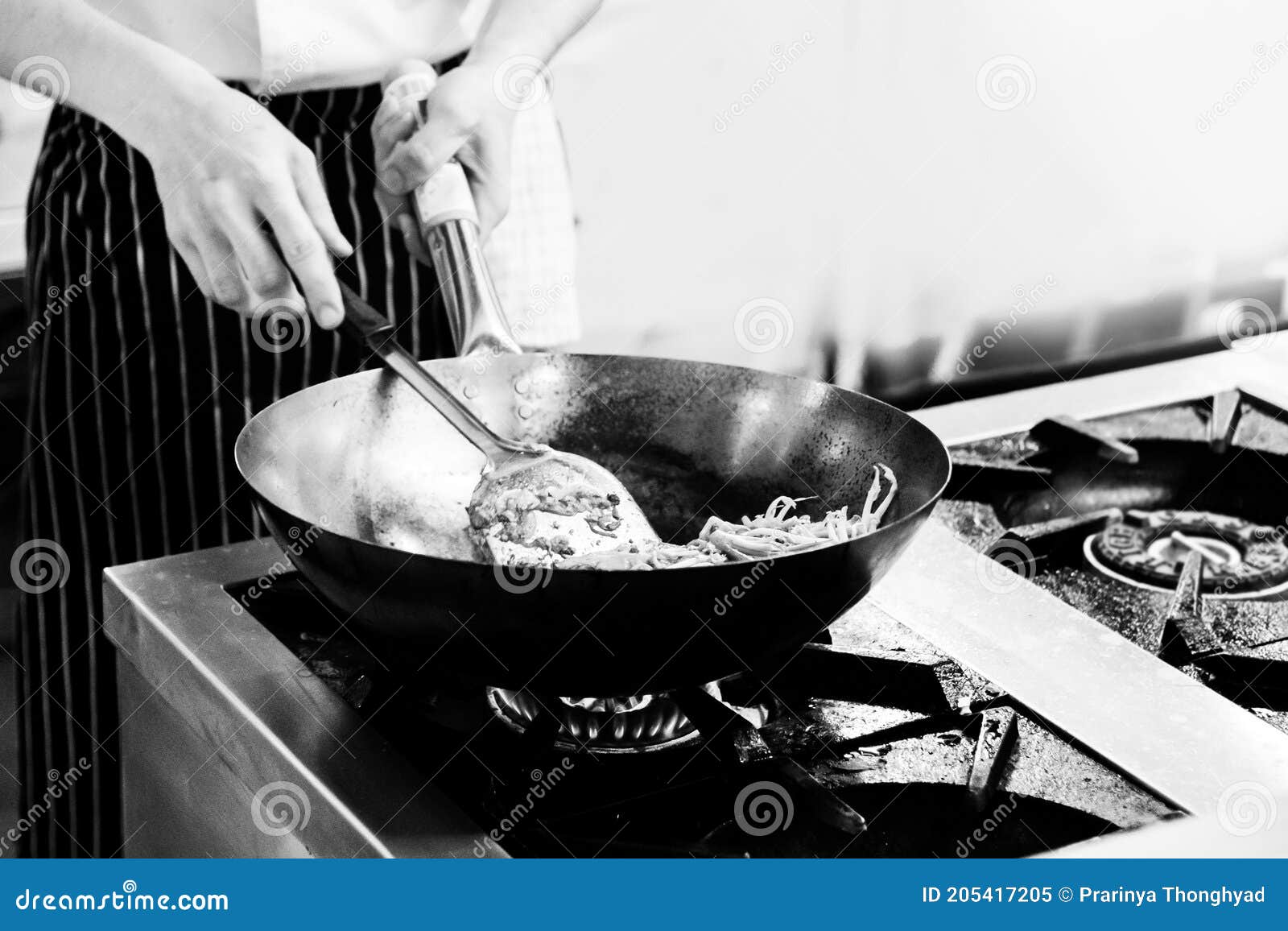 Chef Cooking in a Kitchen, Chef at Work, Black and White Stock Image ...