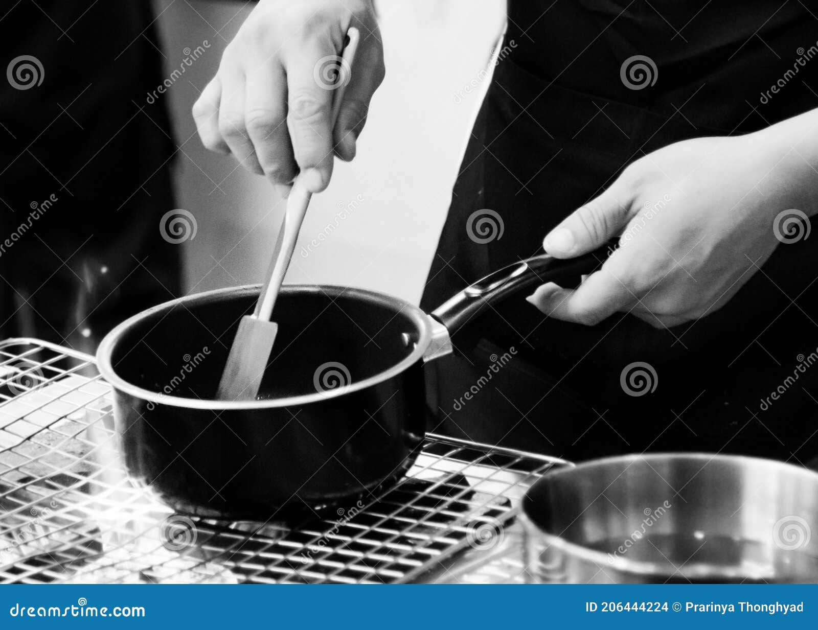 Chef Cooking in a Kitchen, Chef at Work, Black and White Stock Photo ...