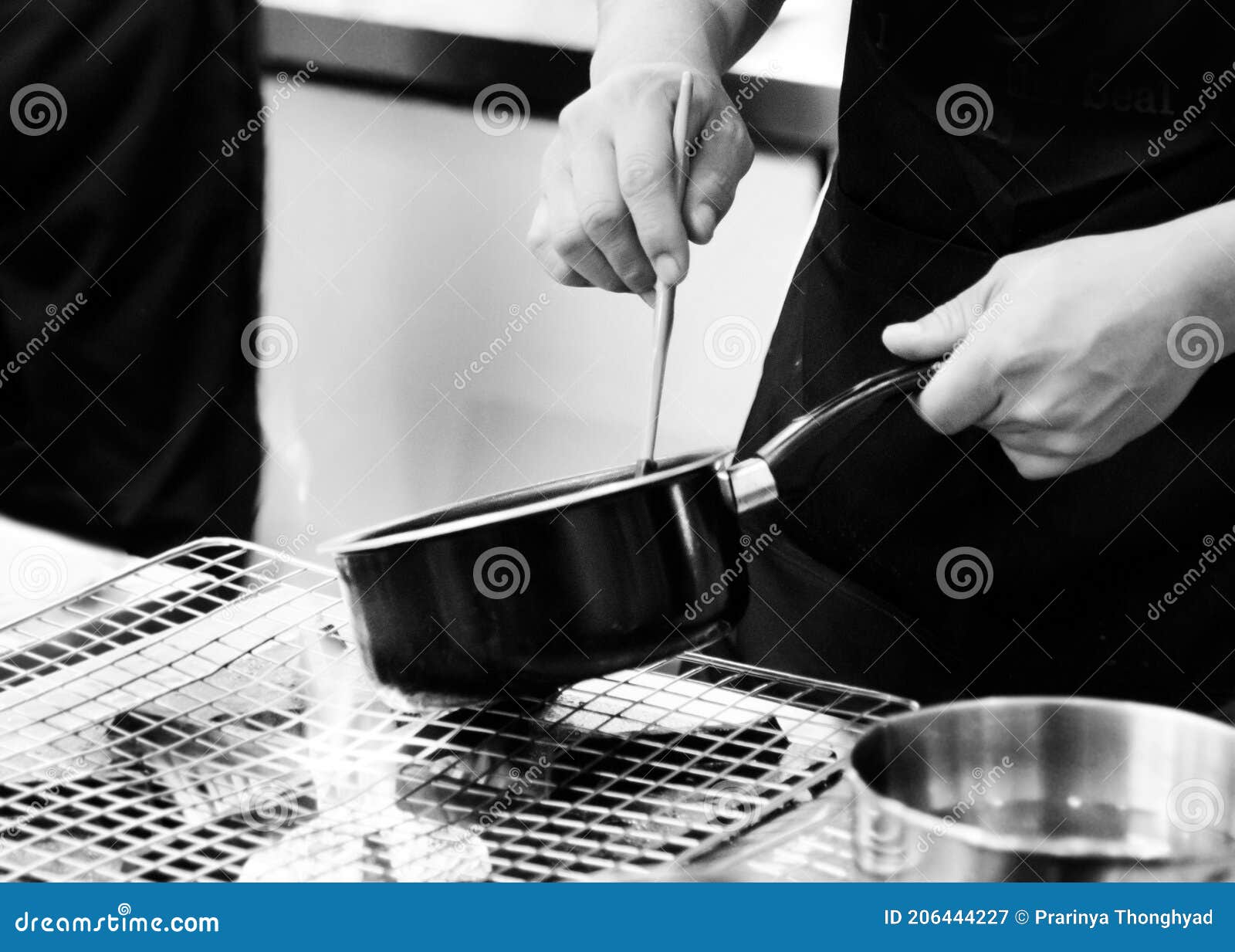 Chef Cooking in a Kitchen, Chef at Work, Black and White Stock Image ...