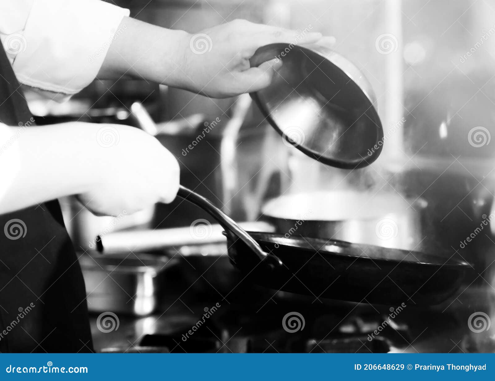 Chef Cooking in a Kitchen, Chef at Work, Black and White Stock Image ...