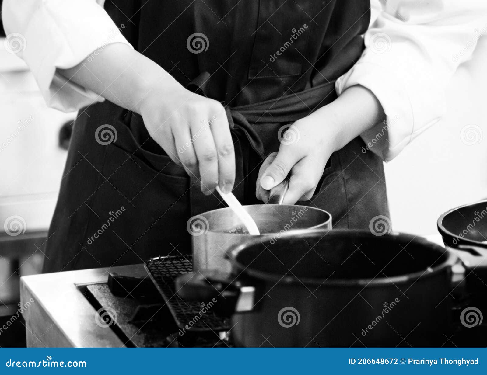 Chef Cooking in a Kitchen, Chef at Work, Black and White Stock Photo ...