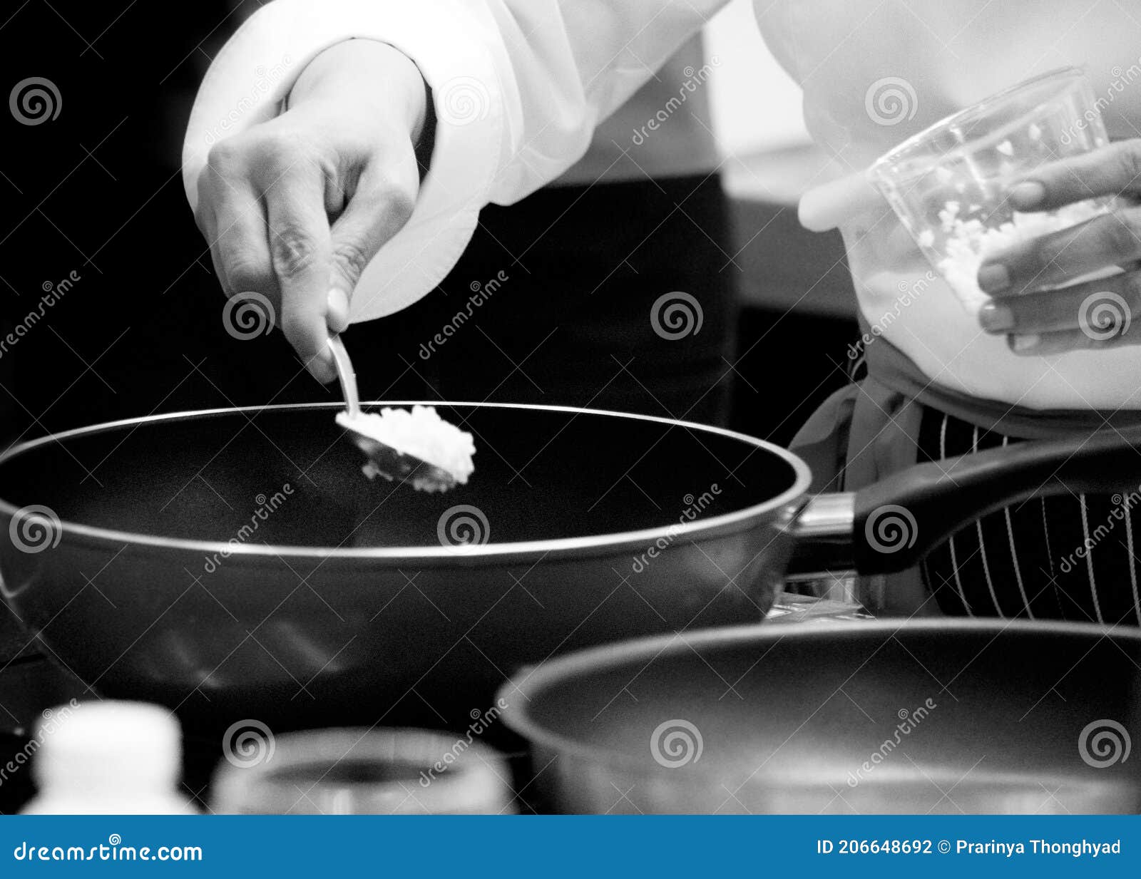 Chef Cooking in a Kitchen, Chef at Work, Black and White Stock Photo ...