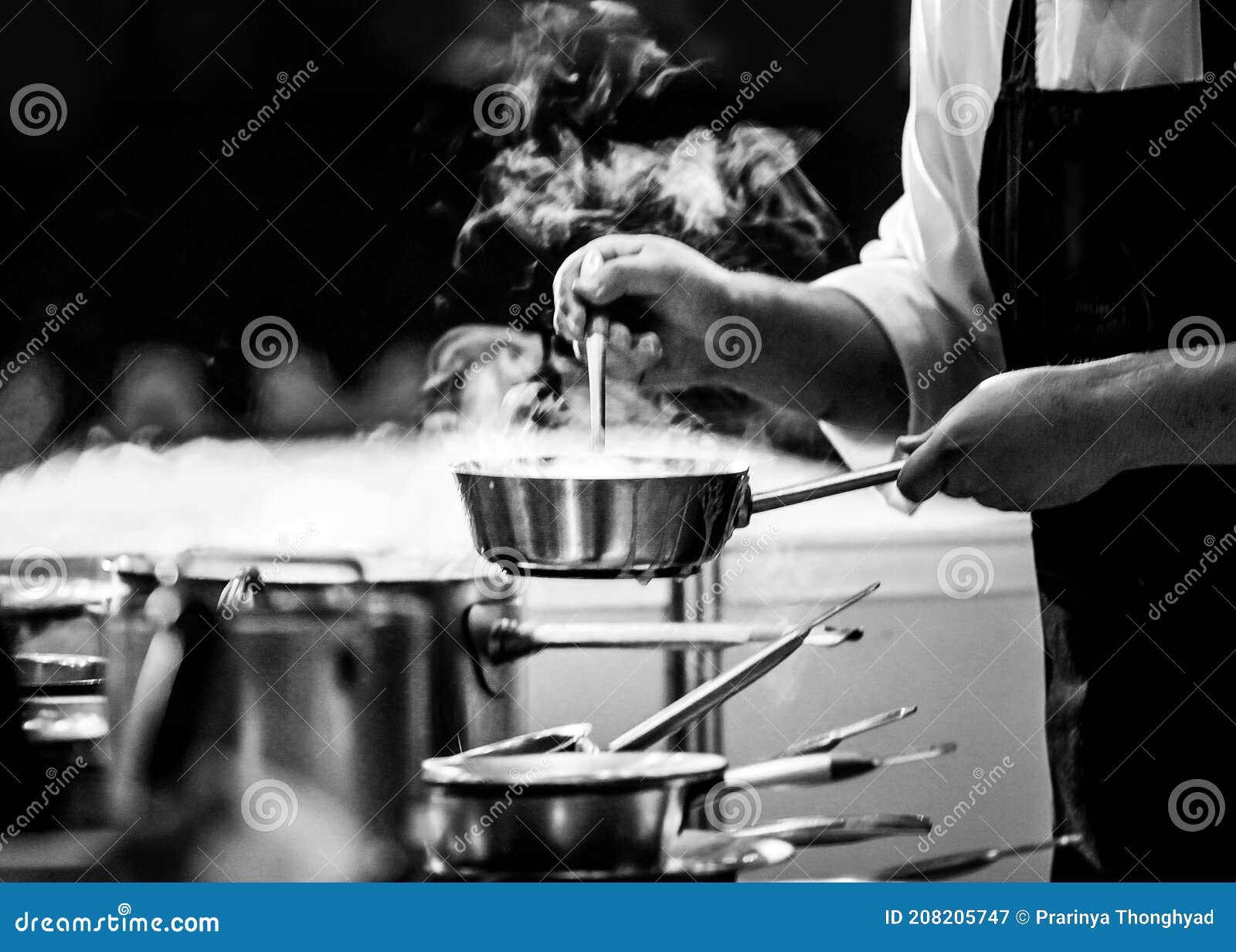 Chef Cooking in a Kitchen, Chef at Work, Black and White Stock Image ...