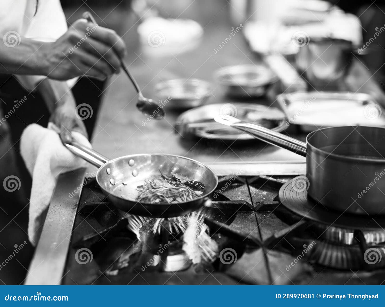 Chef Cooking in a Kitchen, Chef at Work, Black and White Stock Image ...