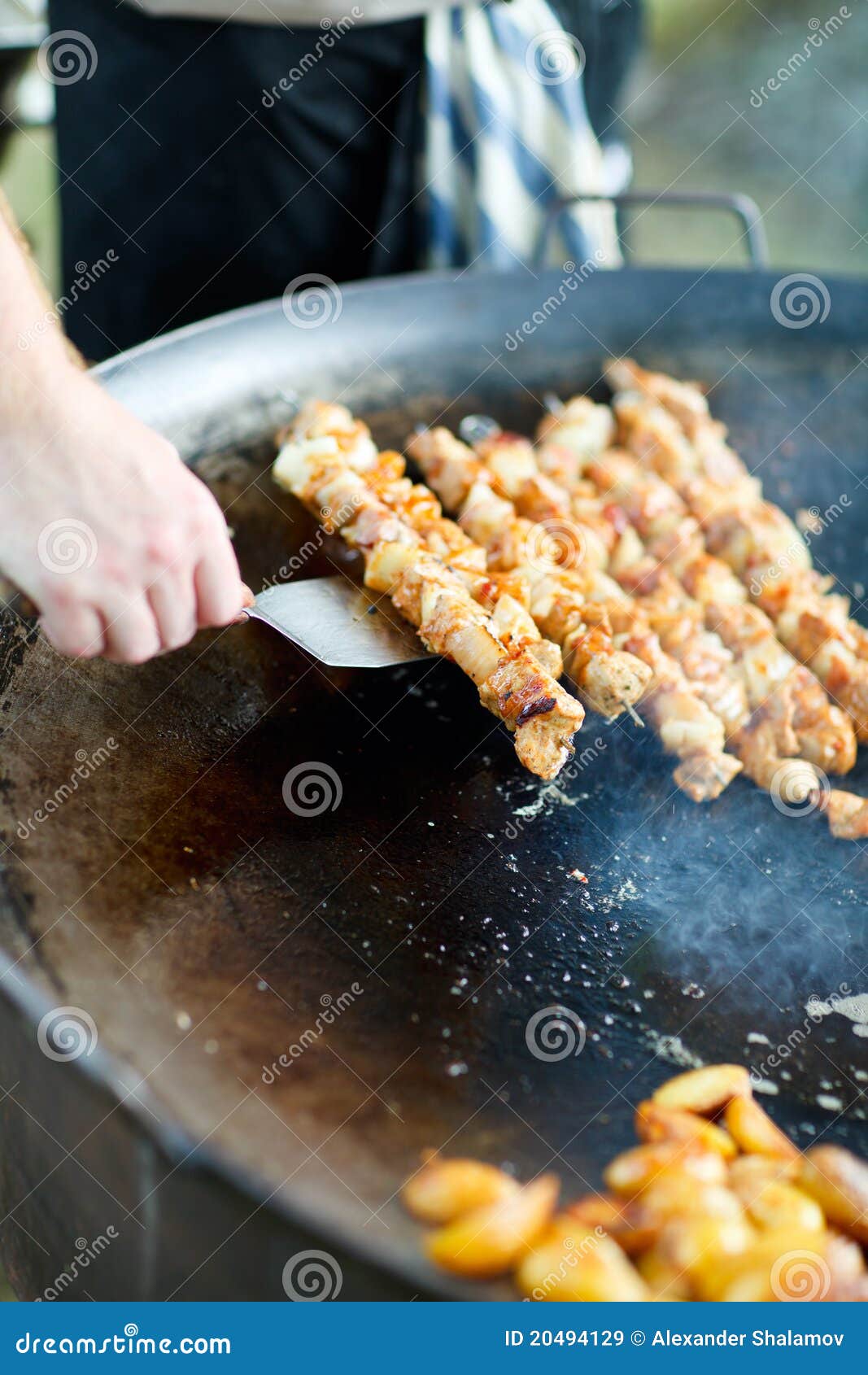 Chef cooking meat stock image. Image of outside, prepare - 20494129